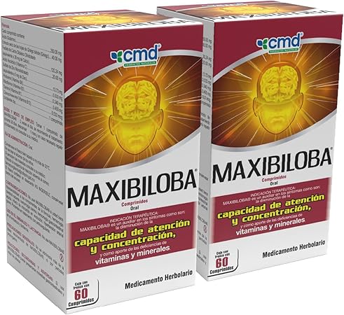 CMD - MAXIBILOBA - Medicamento Herbolario - 2 Cajas con 1 Frasco de 60 ...