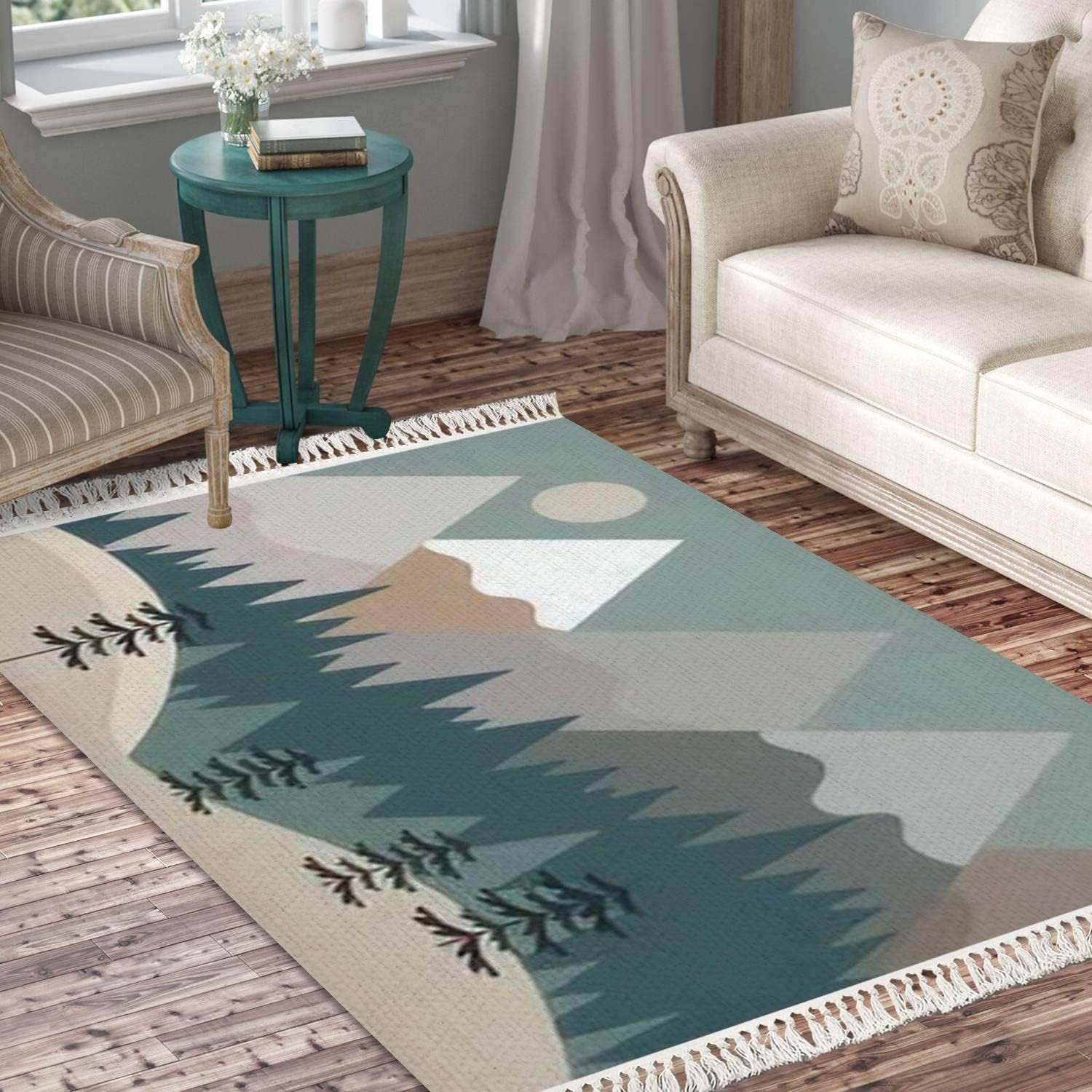 Amazon.com: FUIENCFKE Rug Mountain Vintage Color Mountain Forest ...