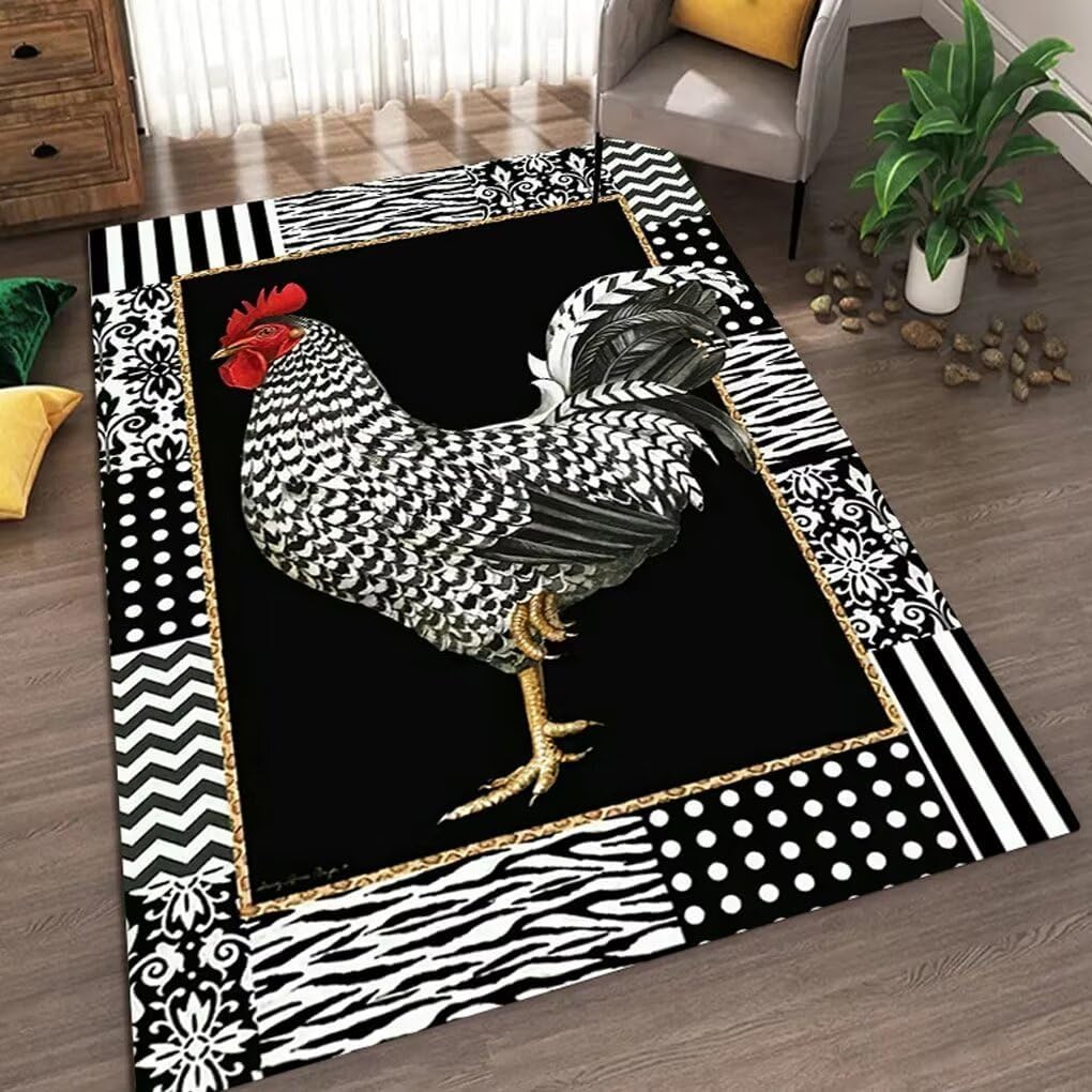 Amazon.com: Soyalie Black White Rooster Rug for Hallway Non-Slip Farm ...