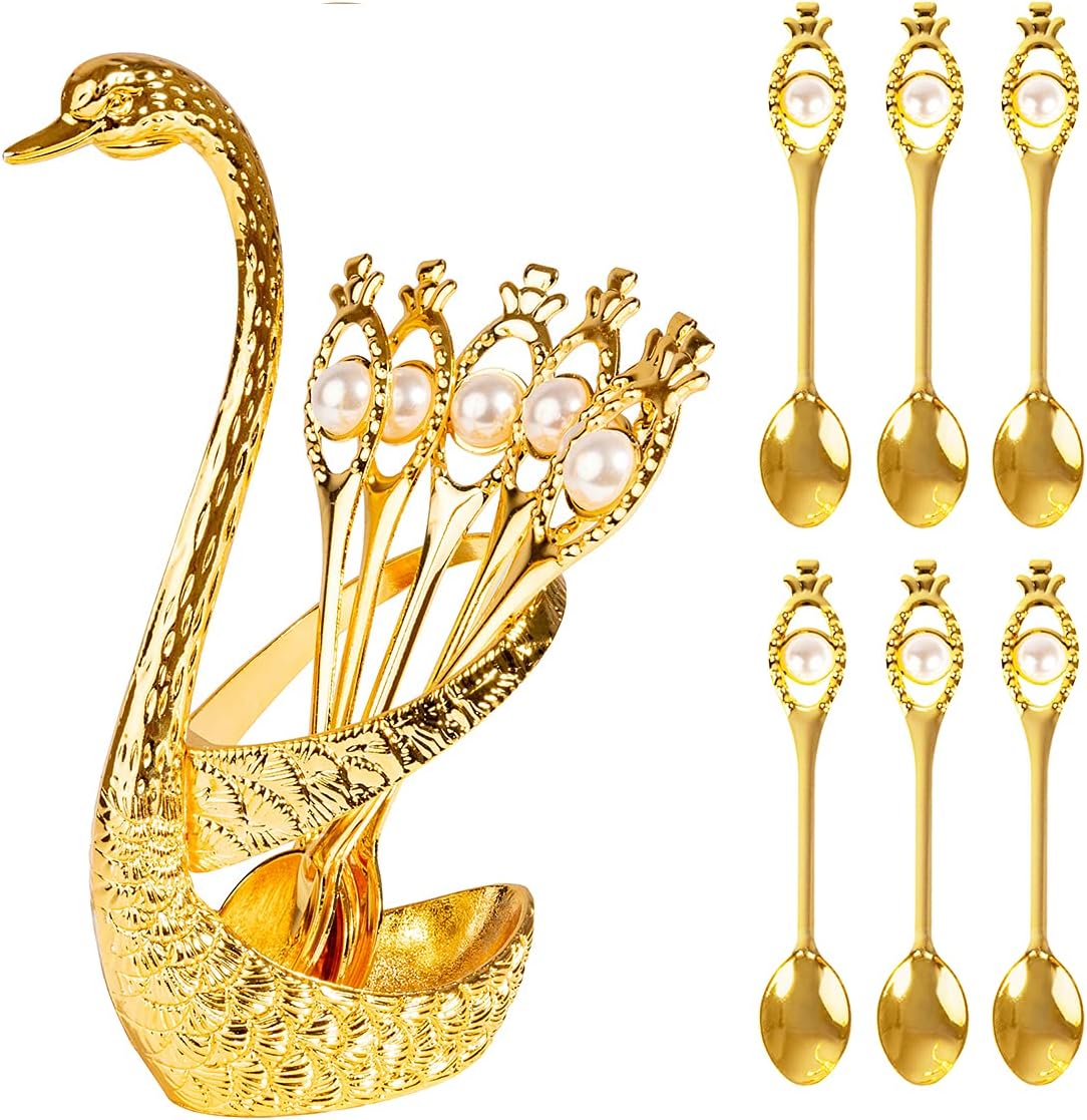 Amazon.com: WYYXO Gold Swan Base Holder Spoons Set Elegant Swan Spoon ...