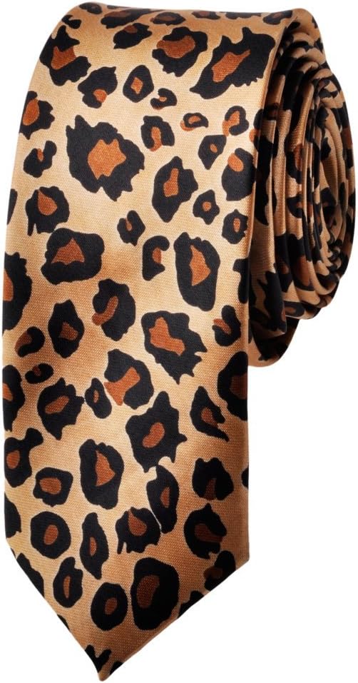 TopTie Unisex Leopard Spotted Slim Tan & Black Skinny 2 Inch Necktie ...