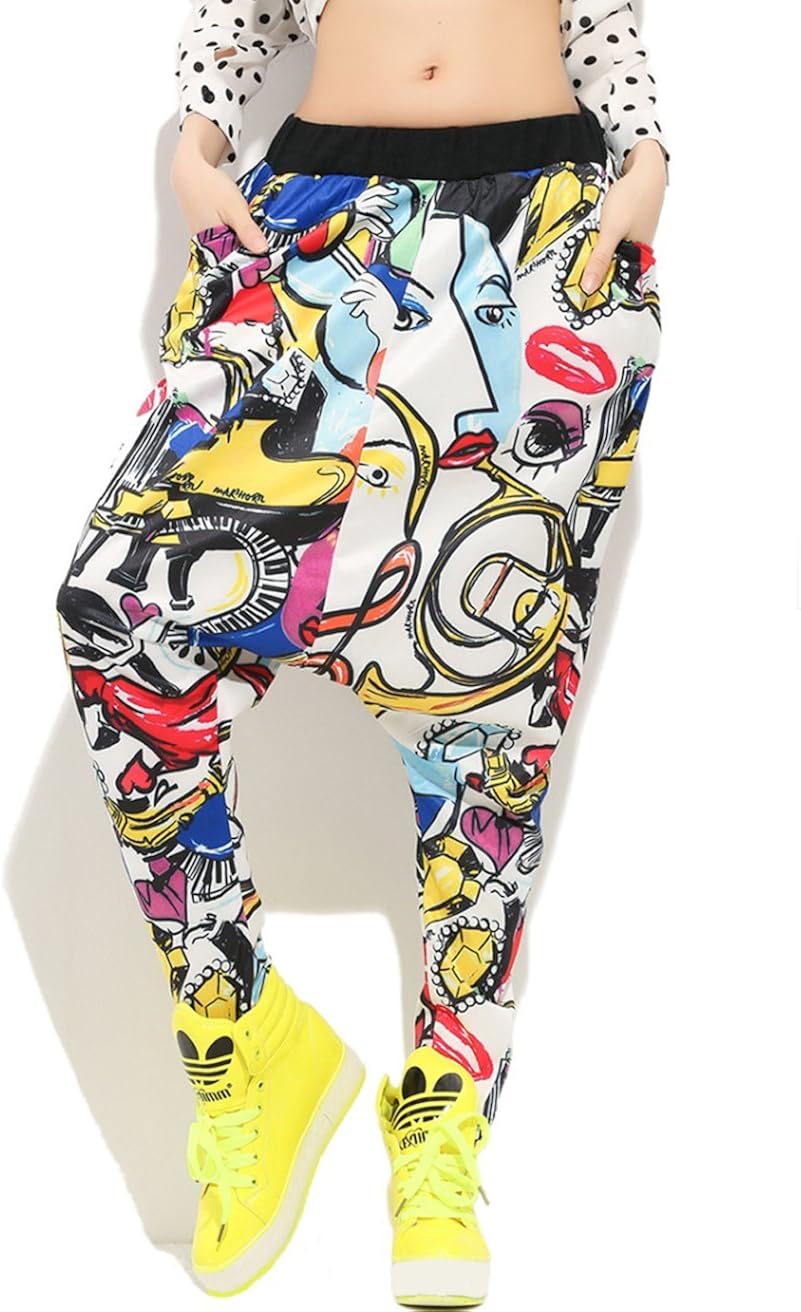 VOLYER Ladies Fashion Hip Hop Street Dance Pants Print Harem Baggy ...