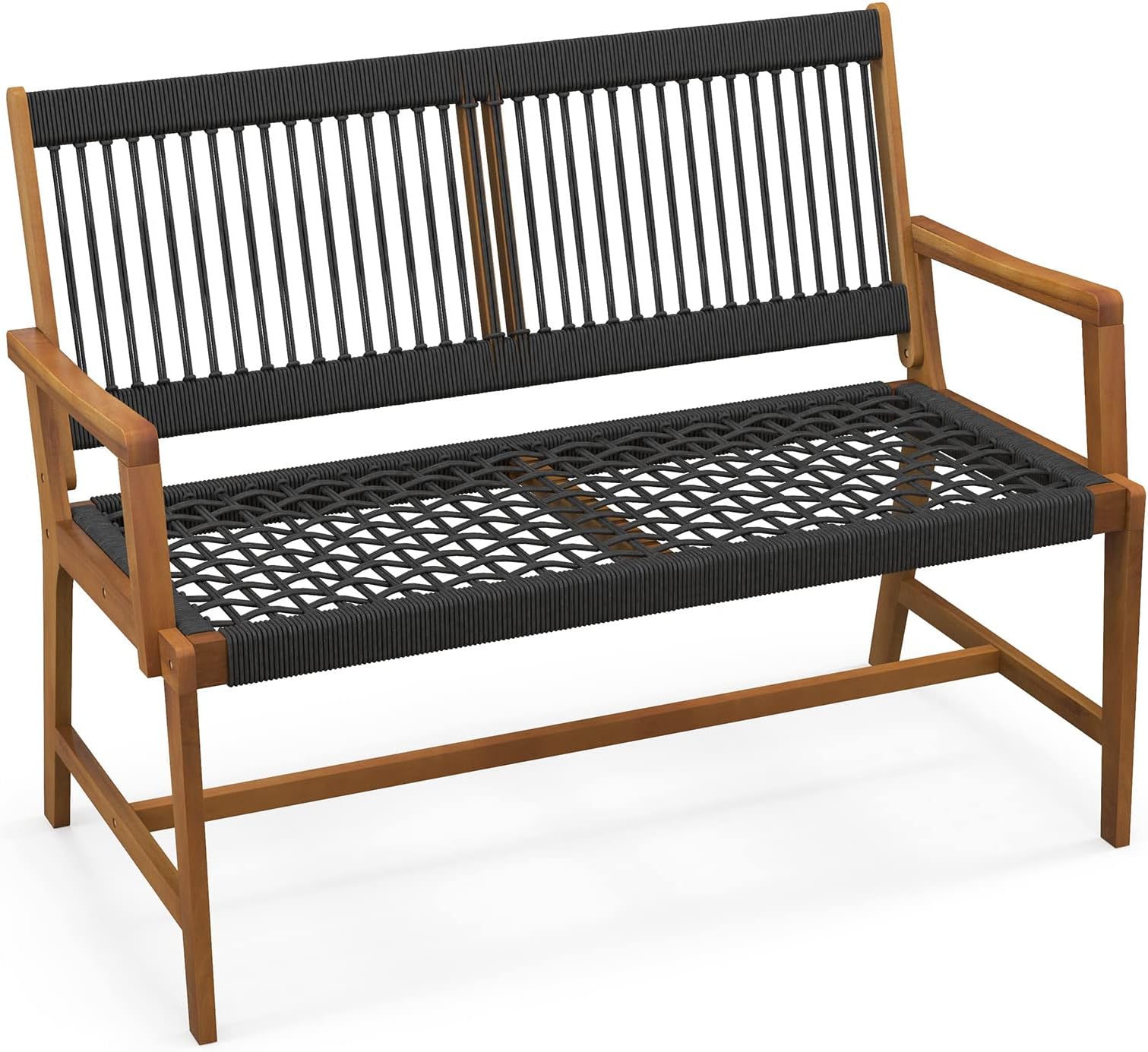 Amazon.com: Tangkula Outdoor Acacia Wood Bench, All-Weather Rope Woven ...