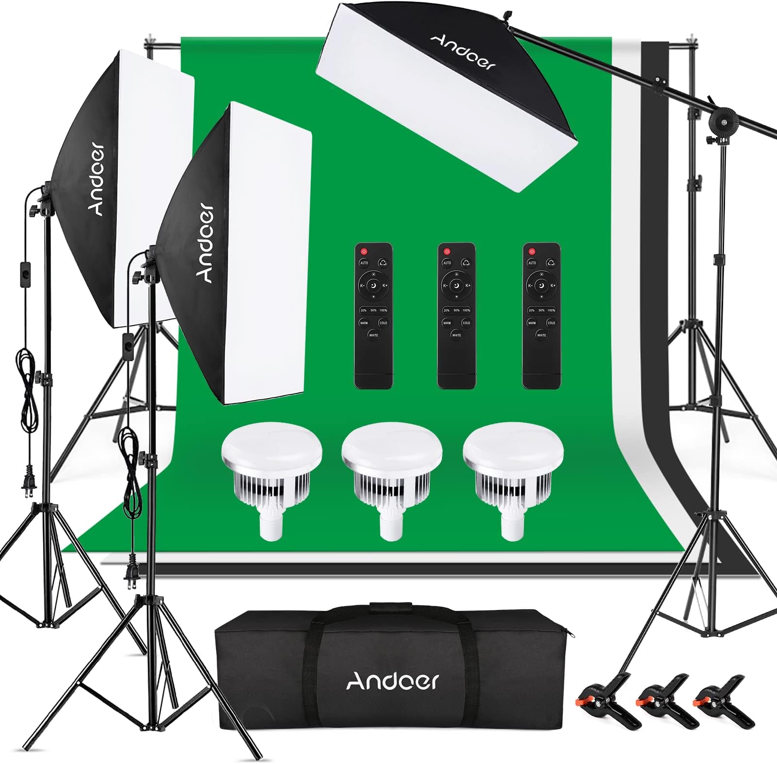 Amazon.com : Andoer Softbox Lighting Kit Photography with 3 85W 2800K ...