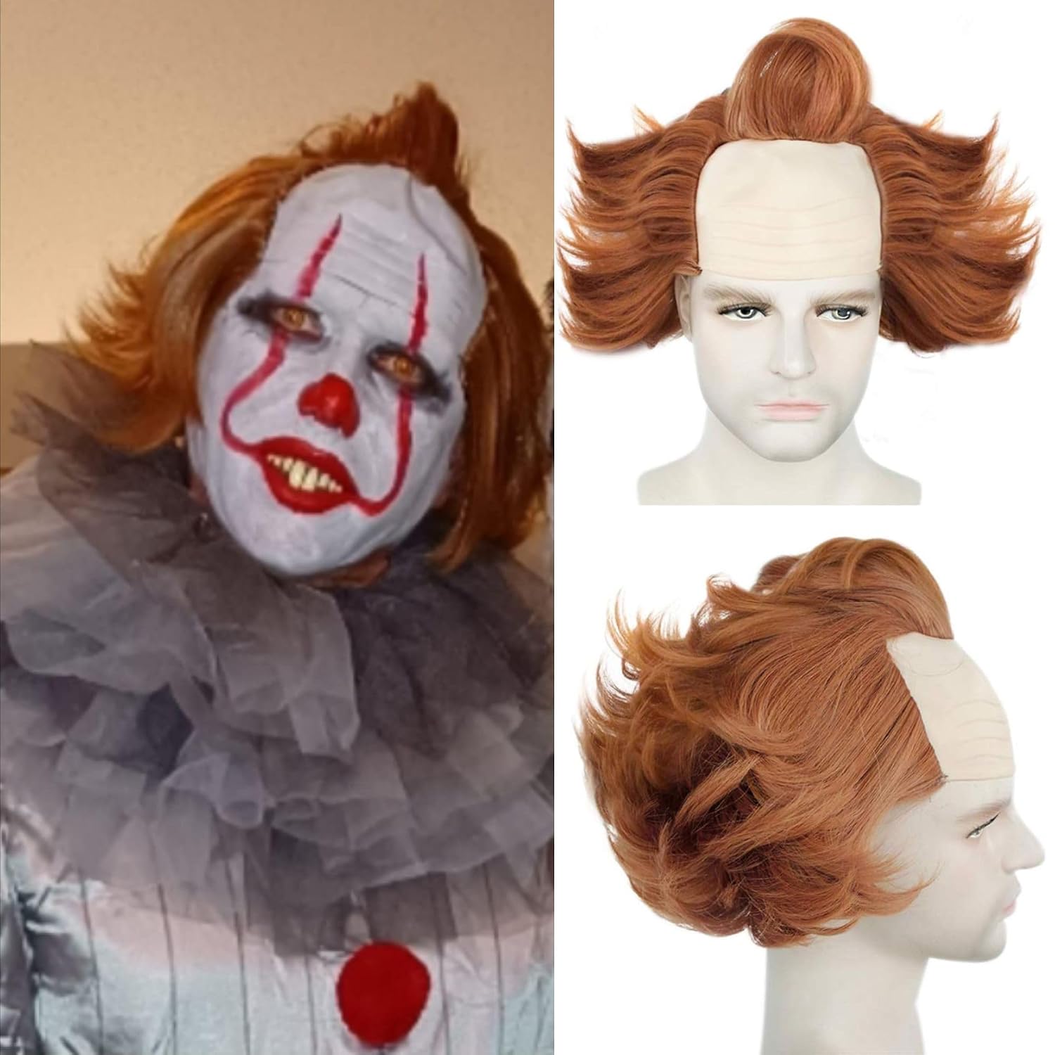 Amazon.com : Anogol Wig Cap+Pennywise Wig Brown Clown Cosplay Wig for ...