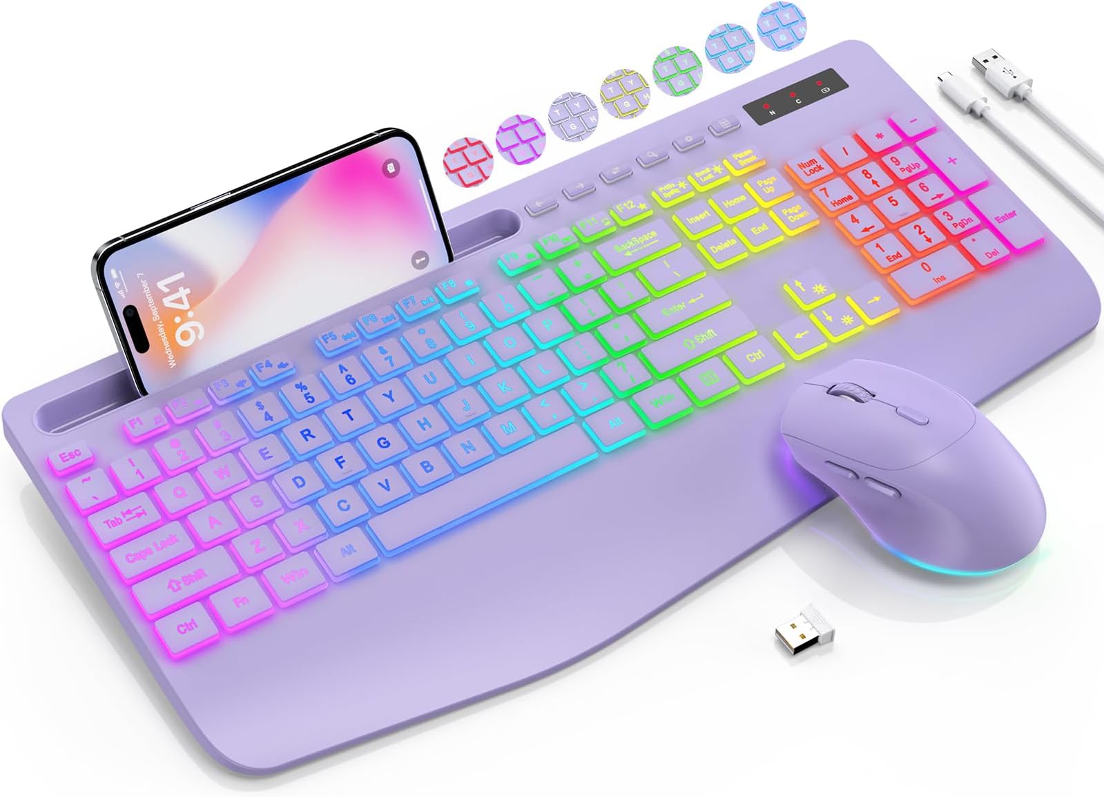Amazon.com: Wireless Keyboard and Mouse Combo, 9 Backlit Effects, Wrist ...