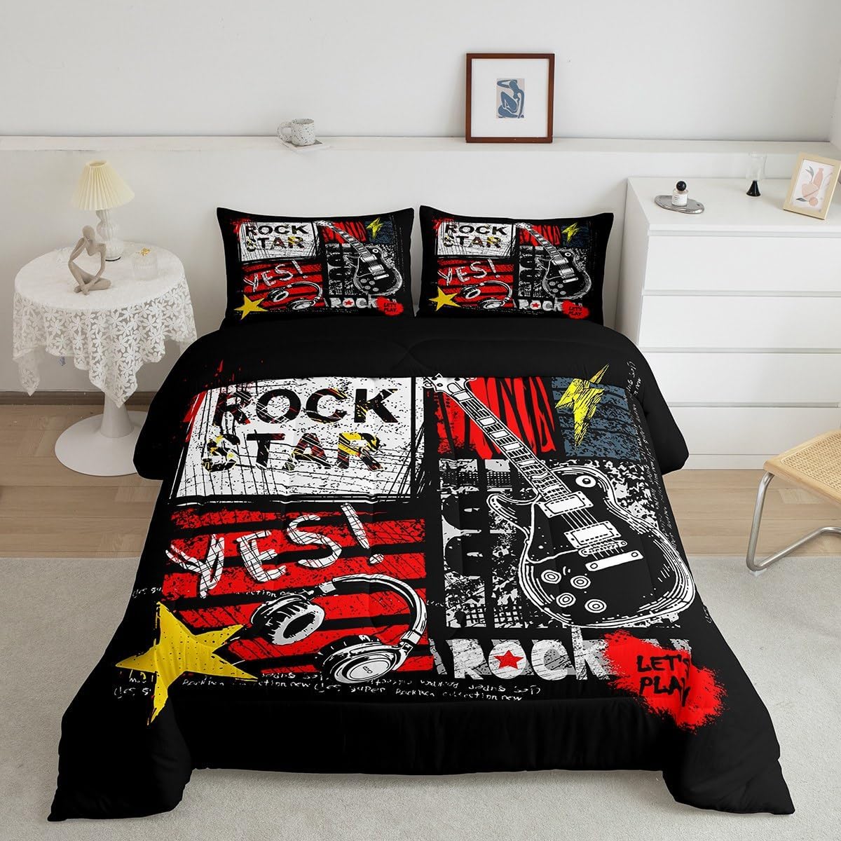 Amazon.com: Homewish Guitar Comforter Set Twin Size Rock Music Quilt ...