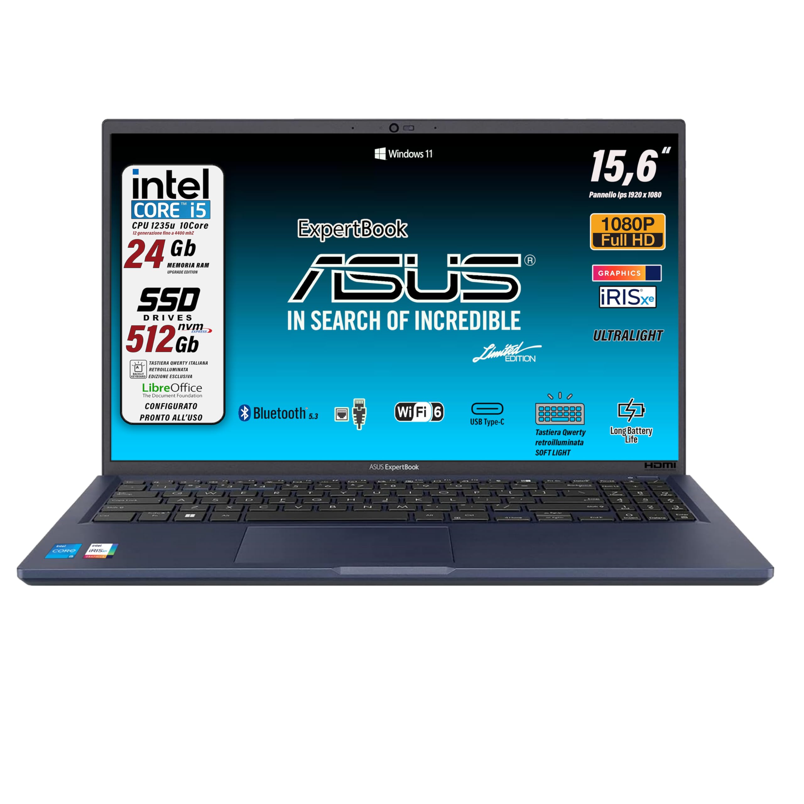 ASUS notebook, pc Portatile, Intel Core i5 12th 10Core, Ram 24 Gb, SSD ...