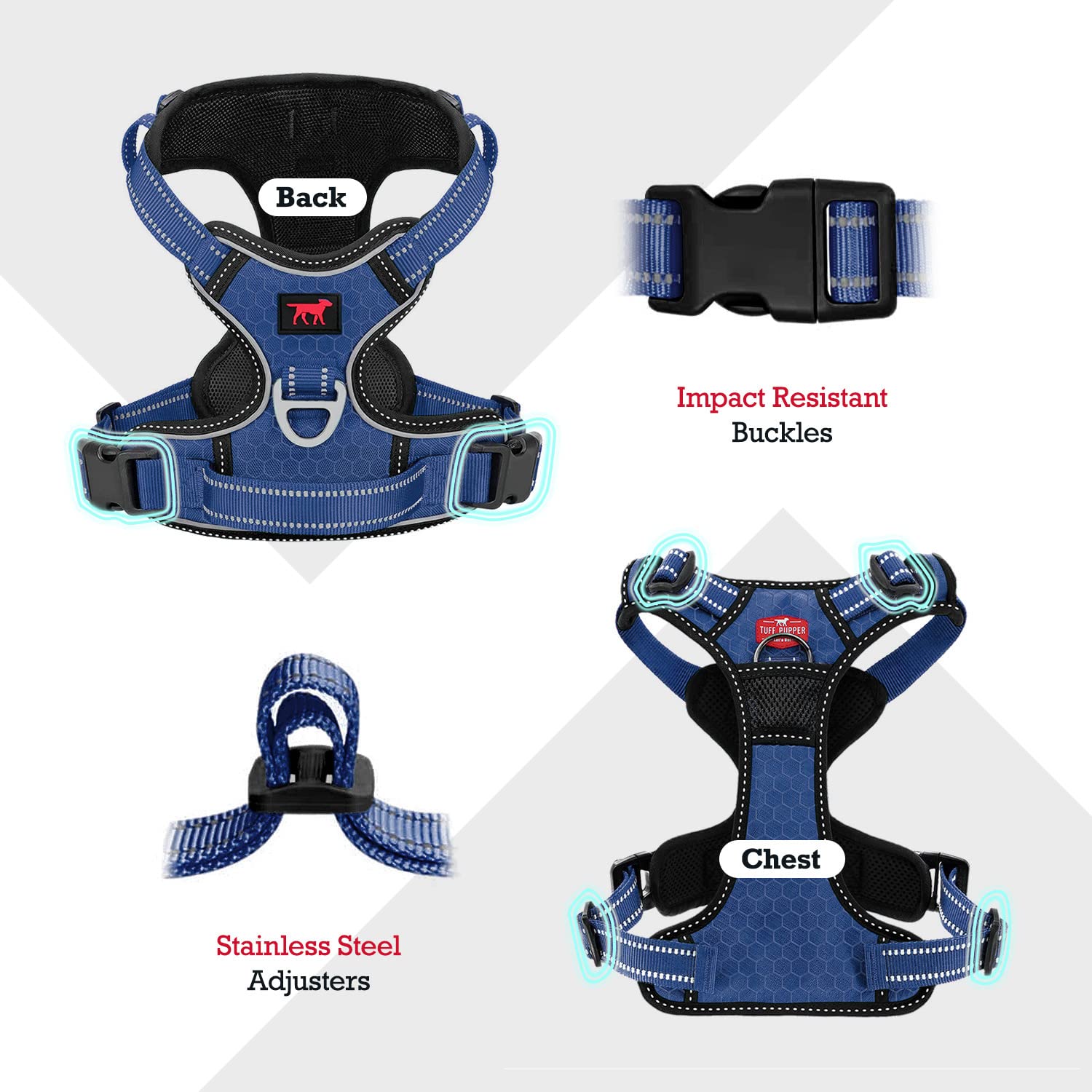 Tuff Pupper Anti Pull Heavy Duty Dog Harness, Easy Walk Front & Back Leash Clips, Strong Safety ...