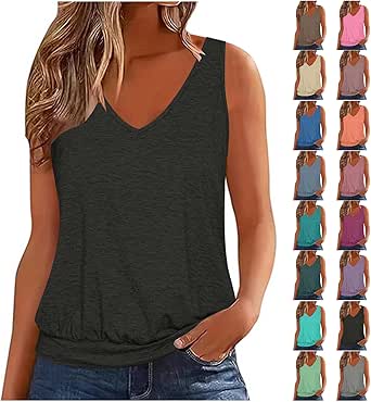 Amazon.com: Womens Summer Tops Dressy Casual Banded Bottom Tank Tops ...