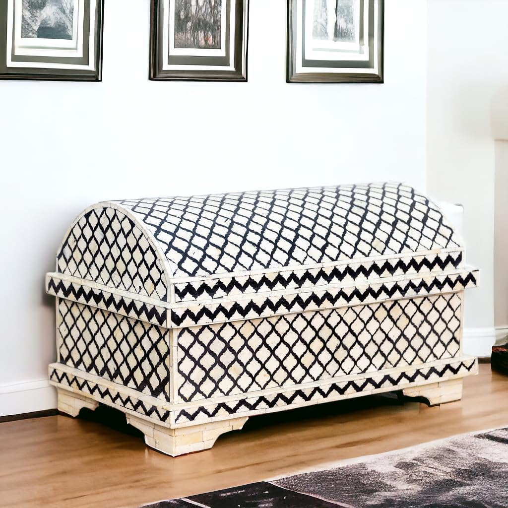 Amazon.com: Sundara Furnishings Handmade Bone Inlay Trunk with Black ...