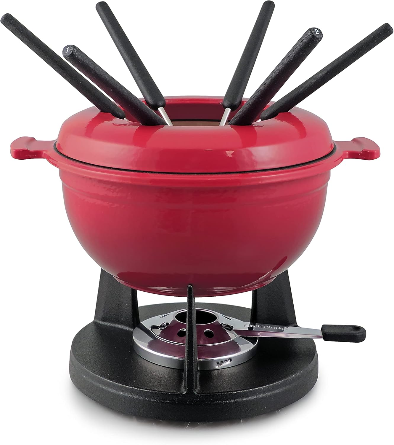 Amazon.com: Swissmar Lucerne Red Cast Iron 10-Piece Meat Fondue Set ...
