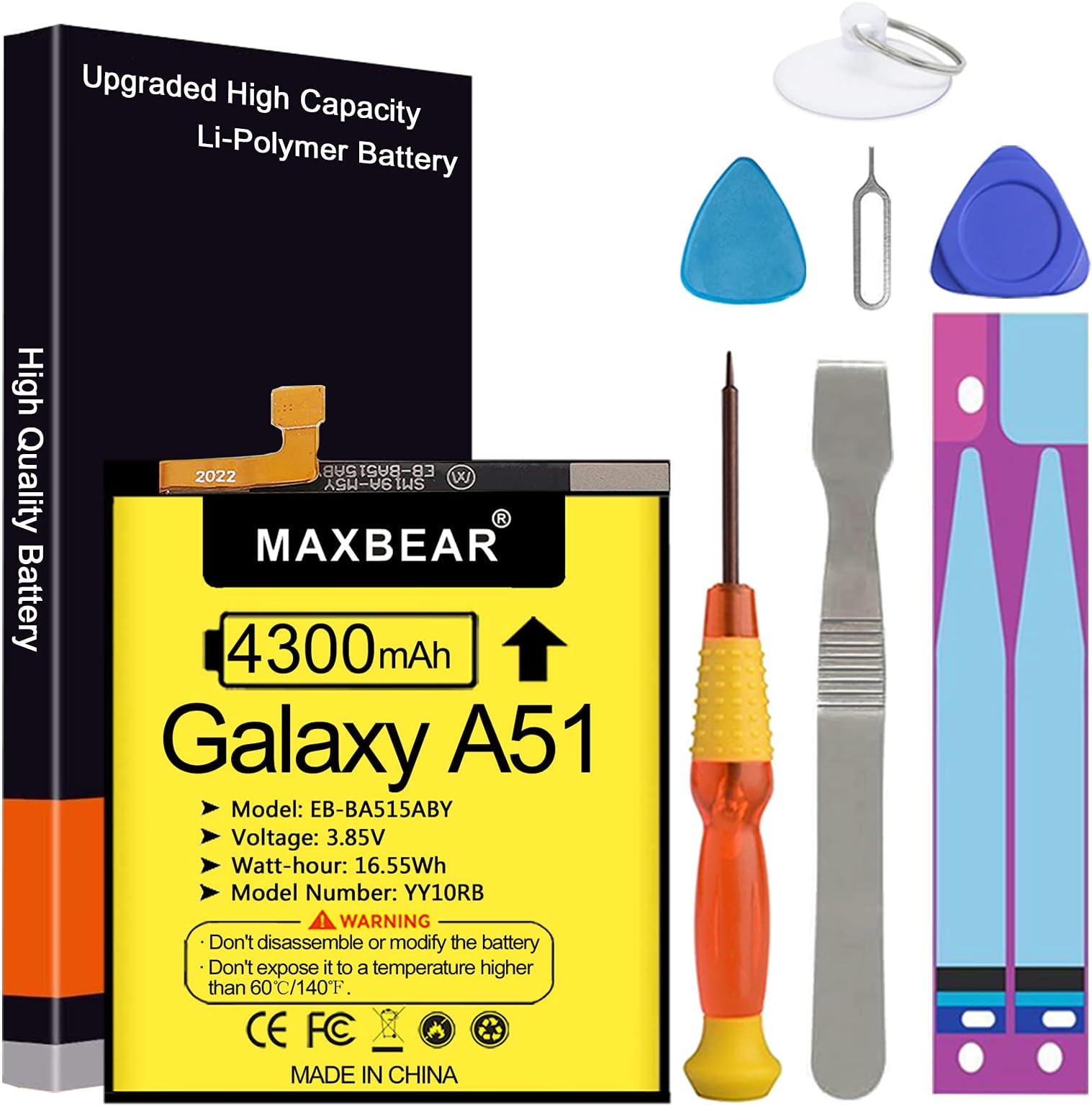 Amazon.com: MAXBEAR Galaxy A51 Battery, (Upgraded) 4300mAh 3.85V Li ...