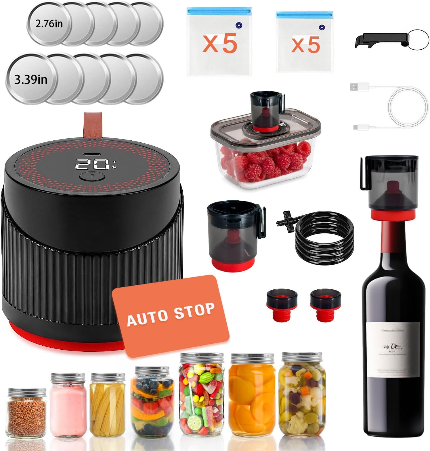 Amazon.com: 3 in 1 Electric Mason Jar Vacuum Sealer Kit with External ...