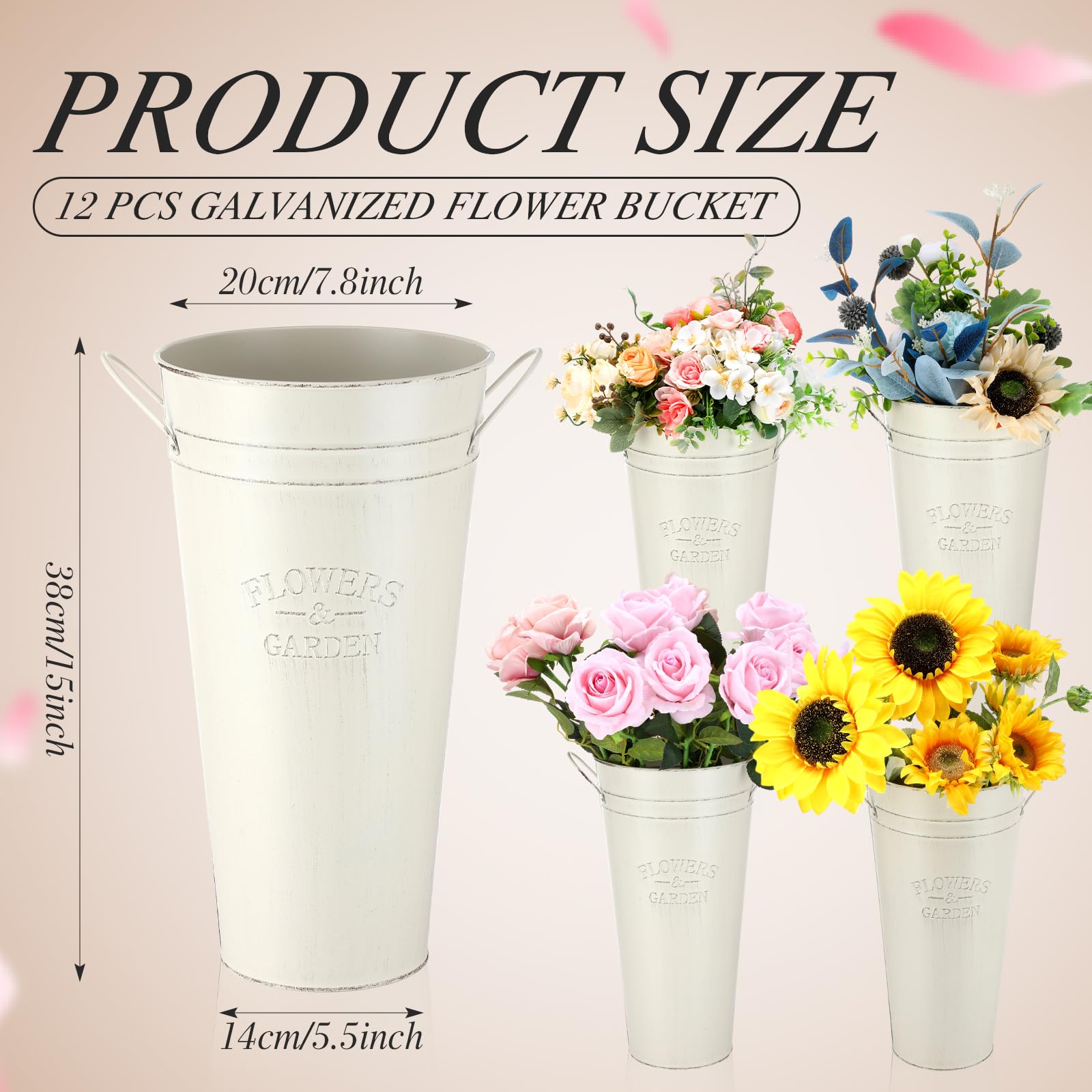 Jinei 12 Pcs Flower Bucket Bulk, 15 Inch Galvanized Flower Bucket Large ...