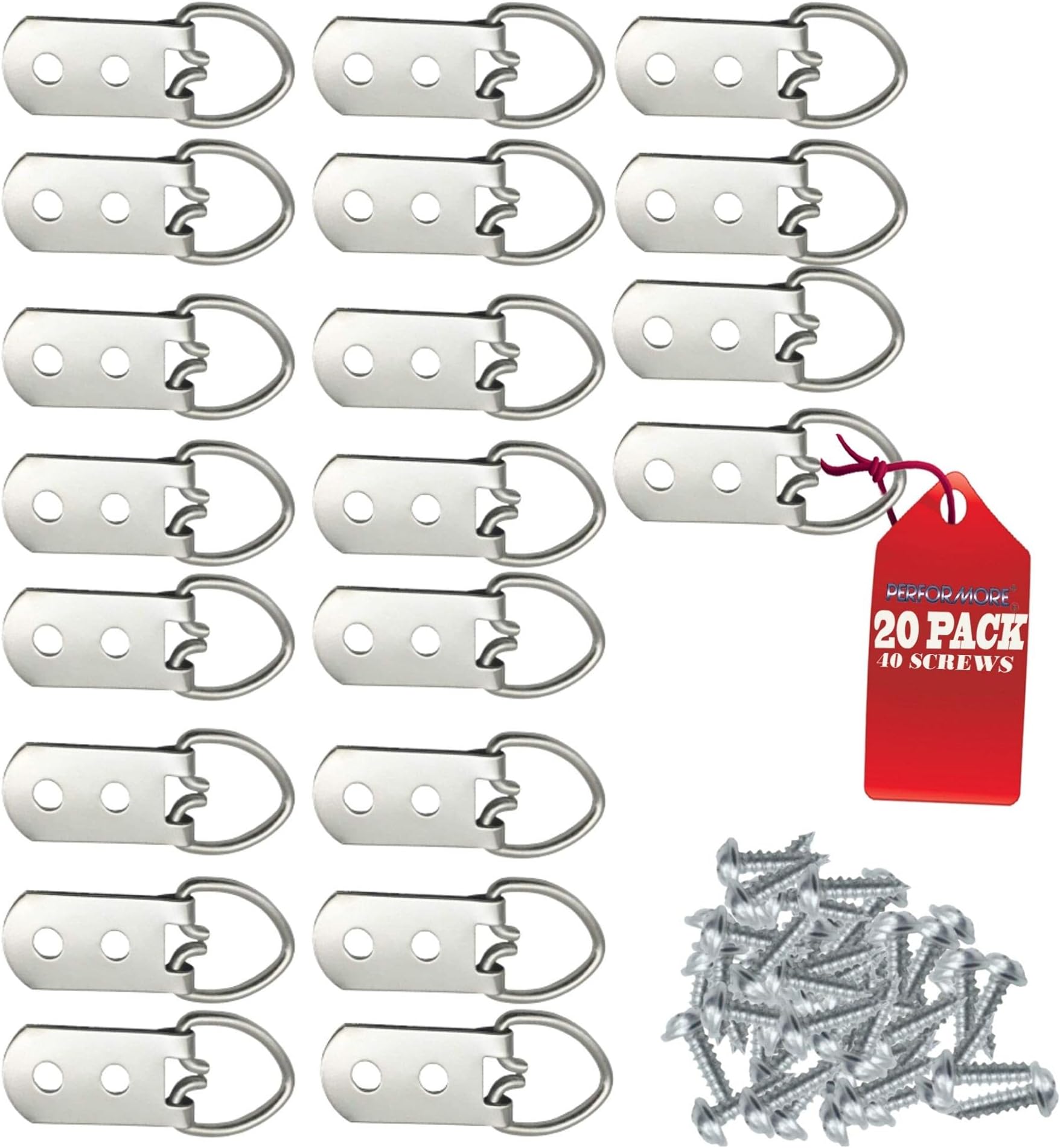 32 Pack Stainless Steel D Ring Picture Hangers with Screws for Hanging ...