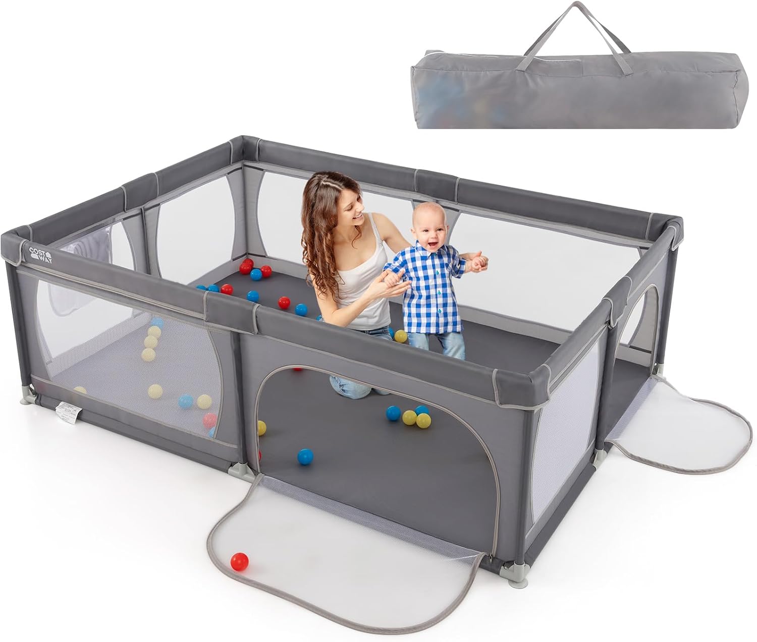 COSTWAY Baby Playpen for Babies and Toddlers, 206 x 147cm Safety Play ...