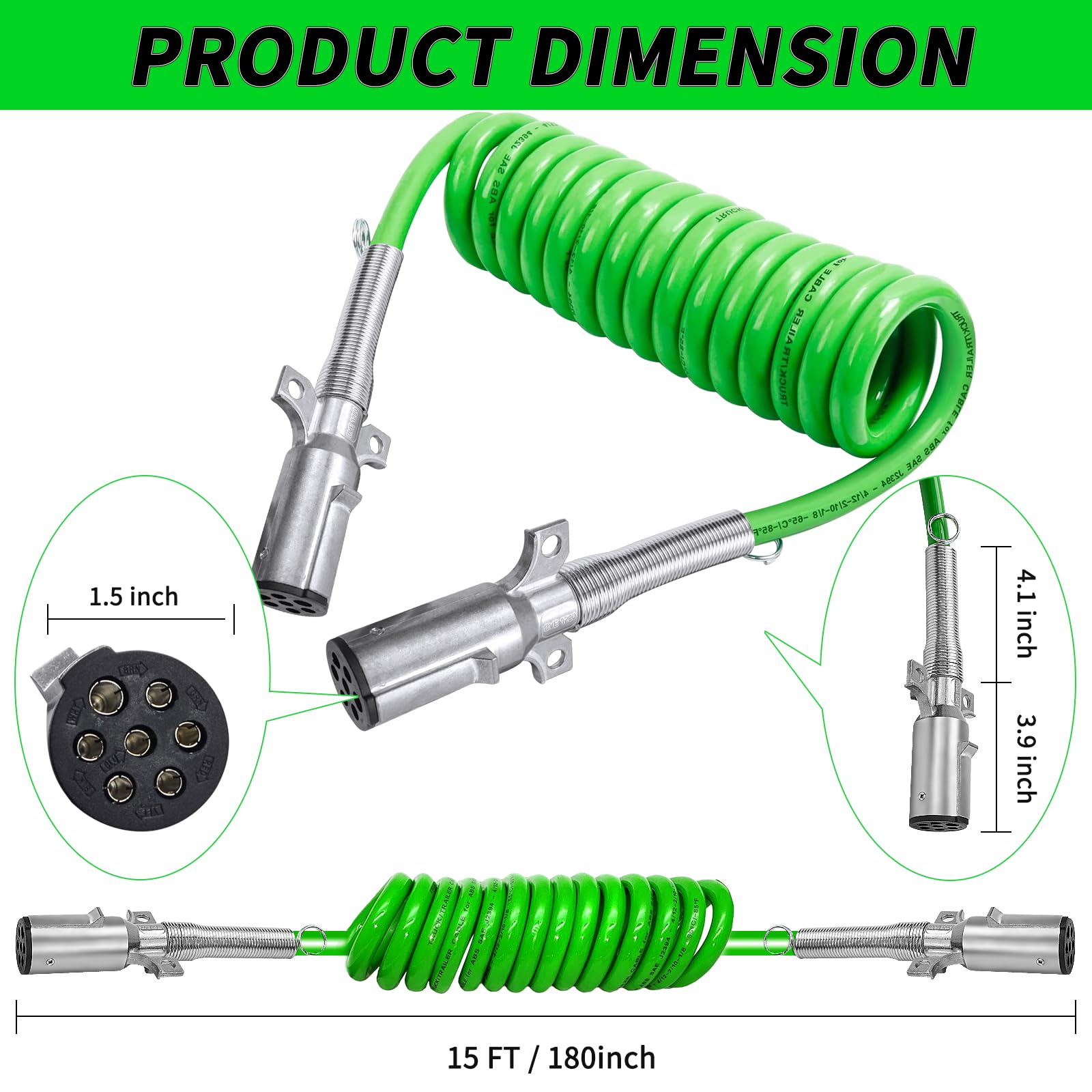 Snapklik.com : 15Ft 7 Way Coiled Trailer Cord Cable ABS Electrical ...