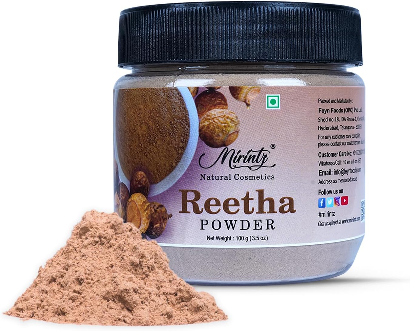 Amazon.com : Mirintz 100% Natural Reetha Powder | (100 gms) Pure Aritha Powder for Hair care ...
