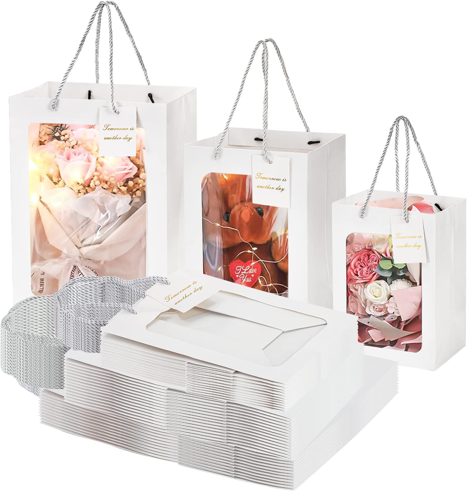 Amazon.com: Yexiya 15 Pcs Paper Gift Bags with Transparent Window 7 x 5 ...