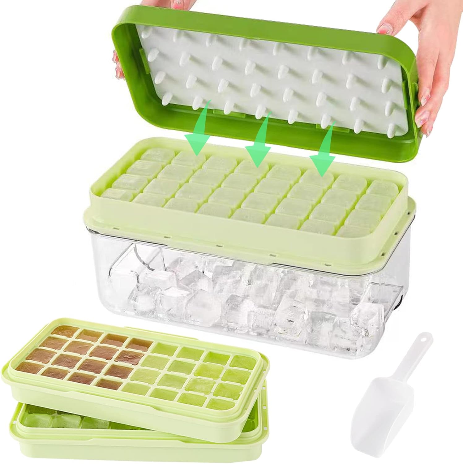 Amazon.com: PENGKE Ice Cube Tray with Lid and Bin,64 Nuggets Silicone ...