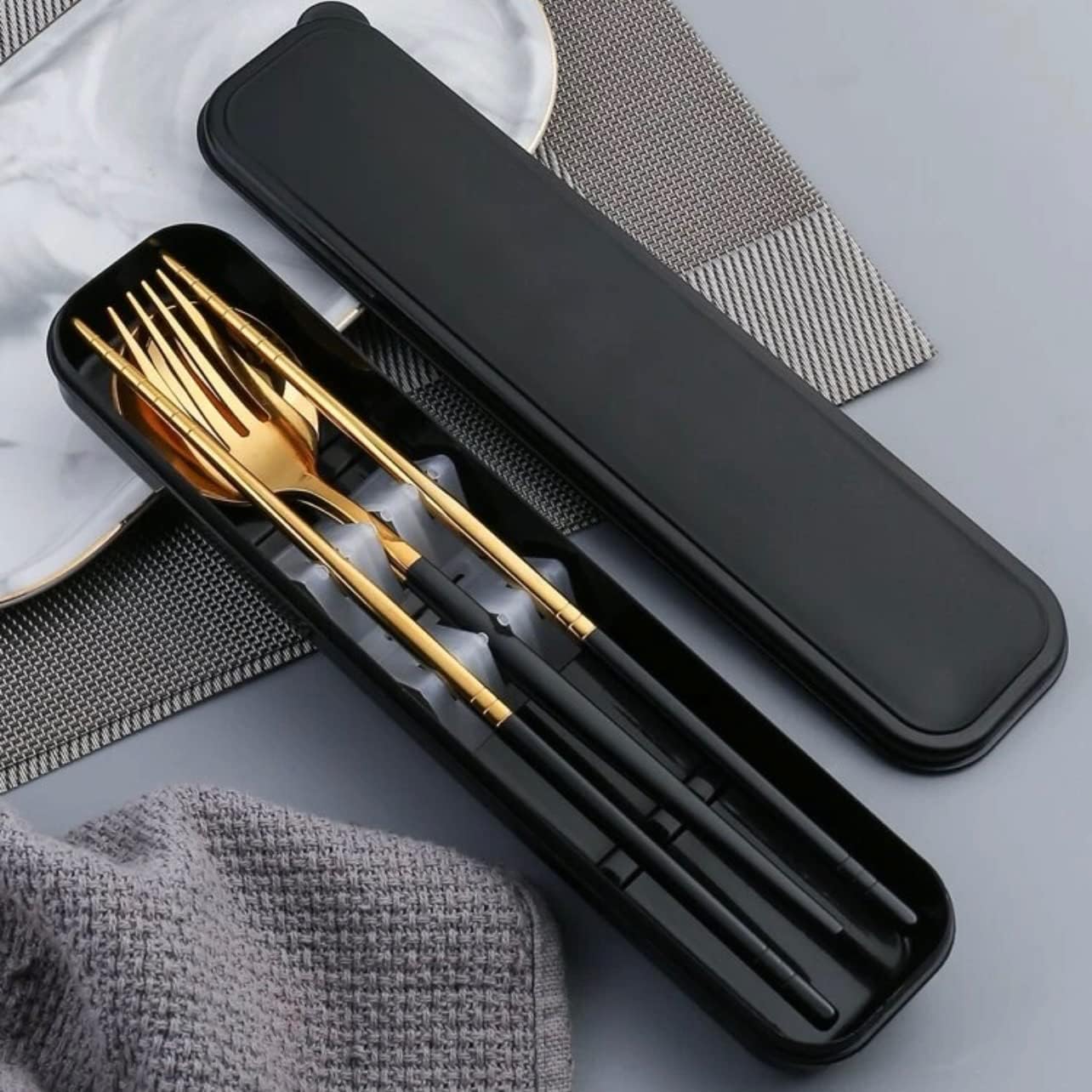 Heinriched 3 Piece Premium Gold Plated 304 Stainless Steel Fork Spoon ...