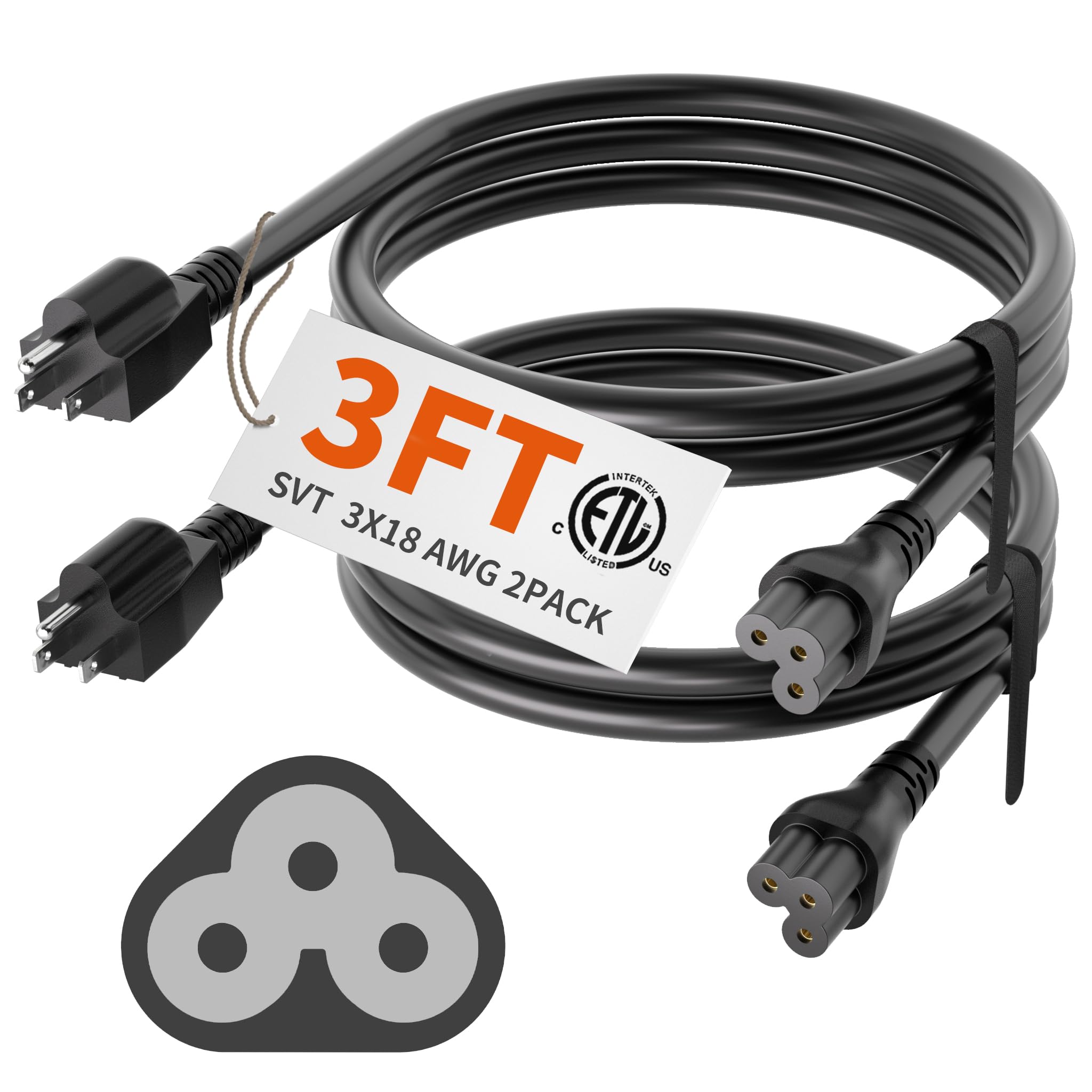 Amazon.com: Huanchain 3ft 2 Pack 3 Prong Power Cord for Computer TV ...