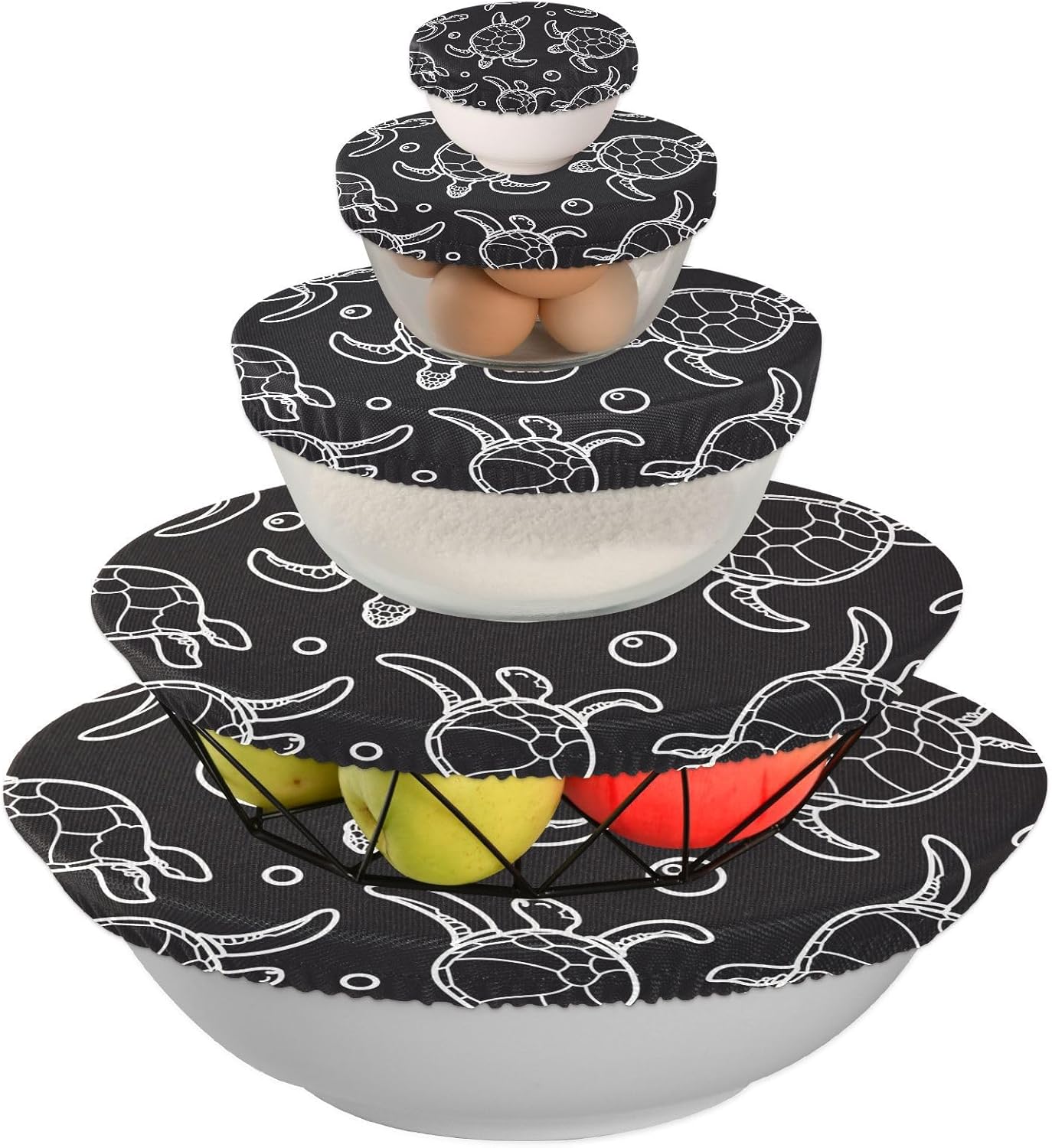Turtles 5PCS Reusable Elastic Bowl Covers for Food Storage Stretch ...