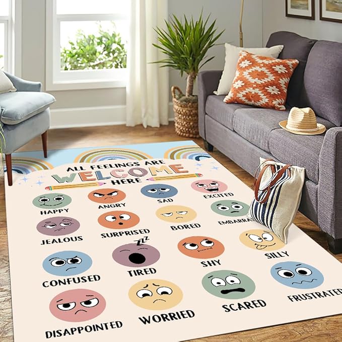 Amazon.com: Feelings Chart Rug, Mental Health Carpet, Classroom ...