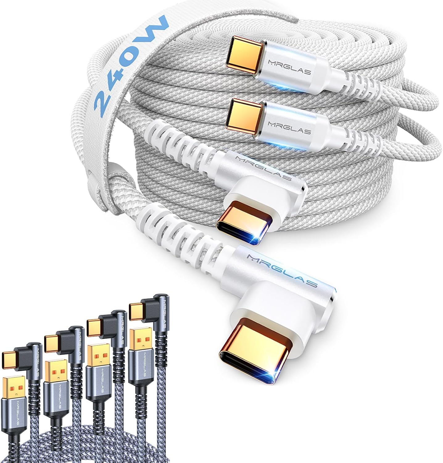 Amazon.com: MRGLAS 4-Pack 3.2A USB A to USB C Cable & 2-Pack 240W USBC ...