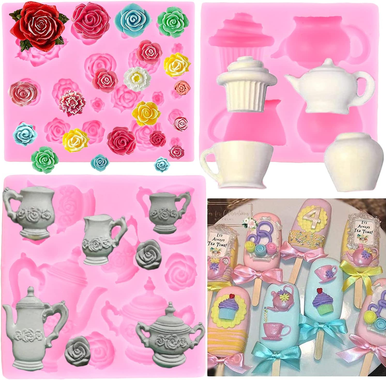 Amazon.com: Tea Party Silicone Molds 2 Pcs, Afternoon Tea Chocolate ...