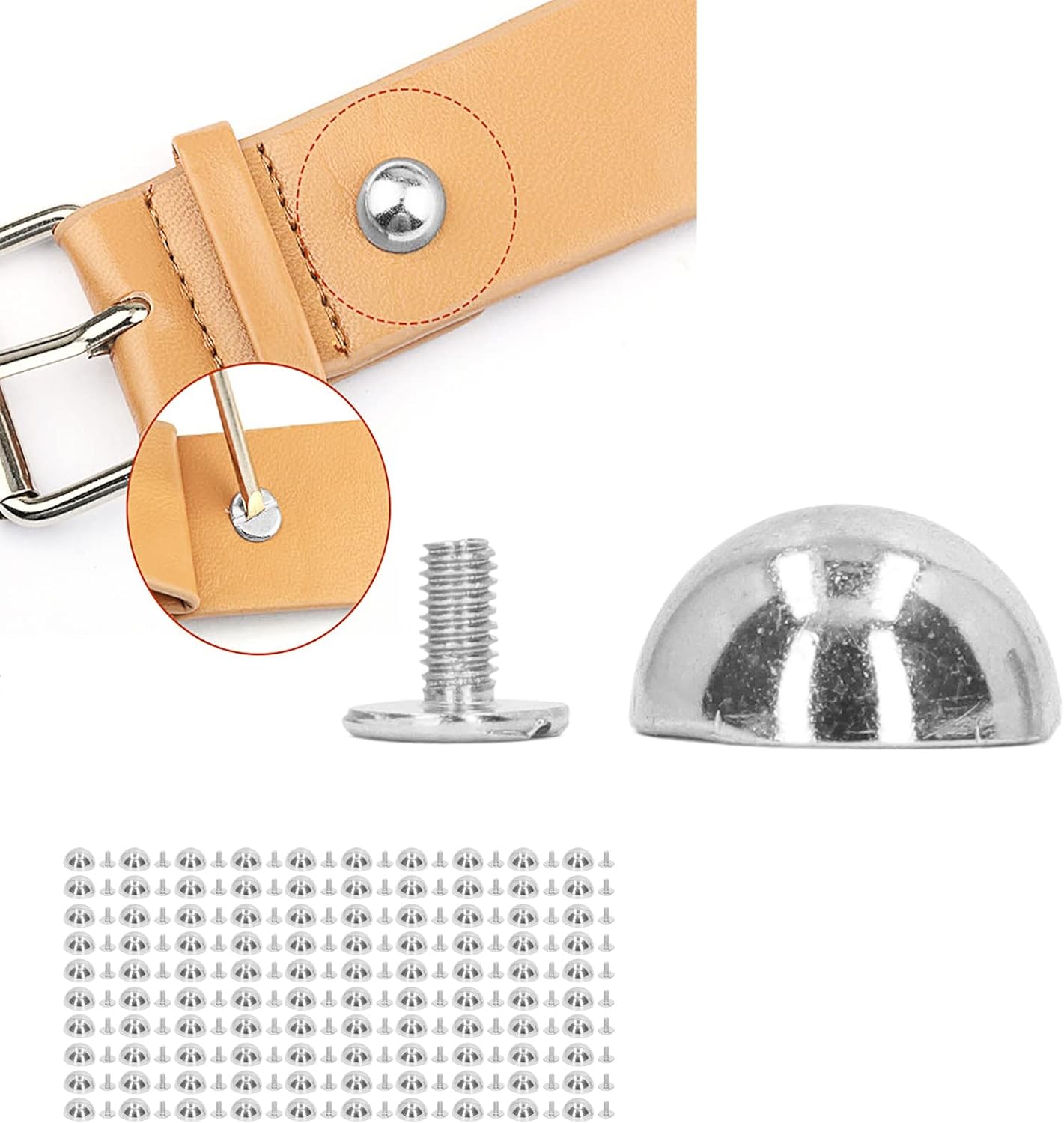 Amazon.com: 12mm 100 Sets Round Mushroom Shape Leather Rivet Chicago ...