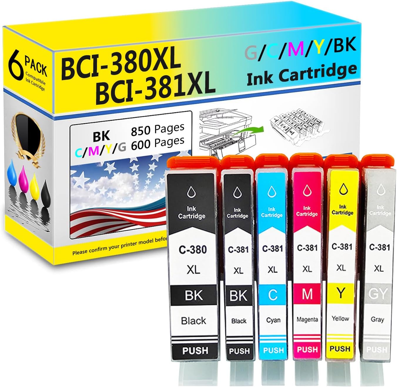 Amazon.com: BCI-380XL BCI-381XL Ink Cartridges Compatible for Canon BCI-380 BCI-381 Ink ...