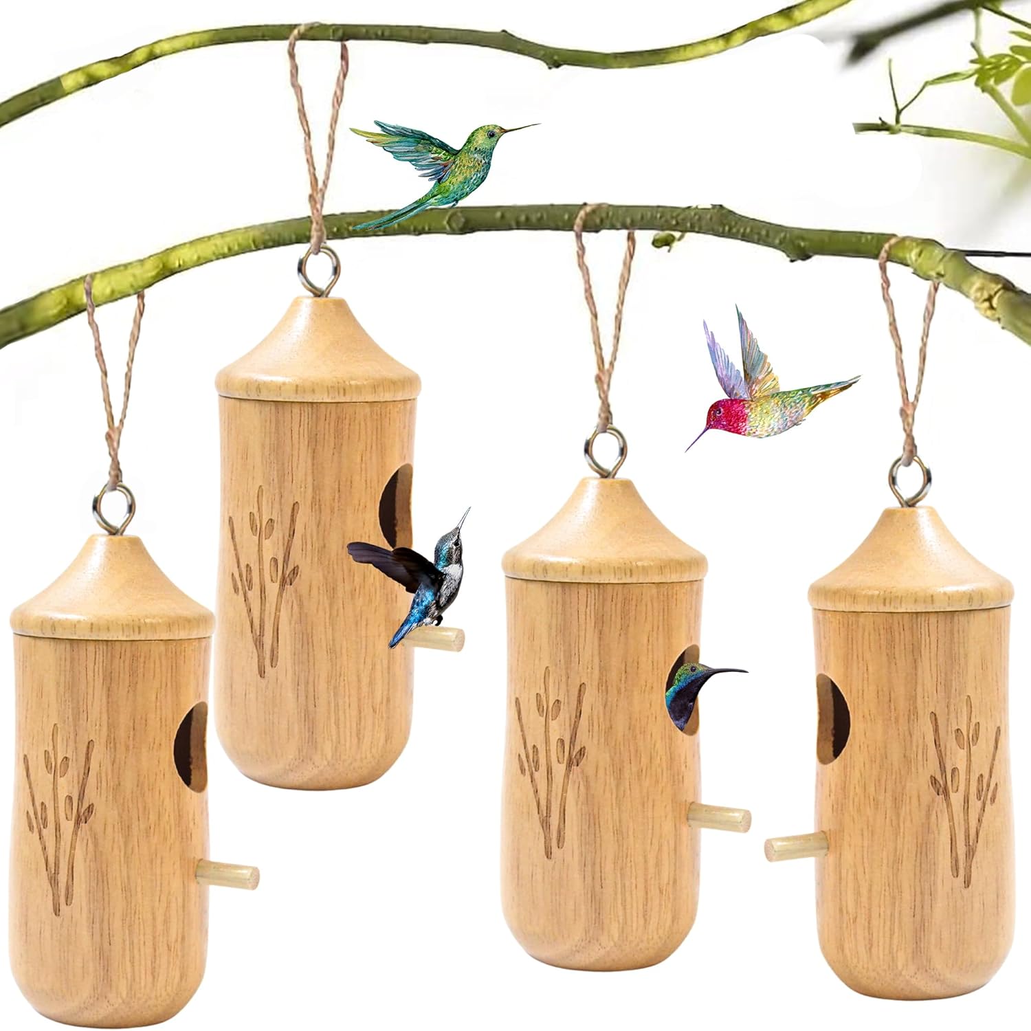 Amazon.com: Updated Hummingbird House 4PCS Natural Hummingbird House ...