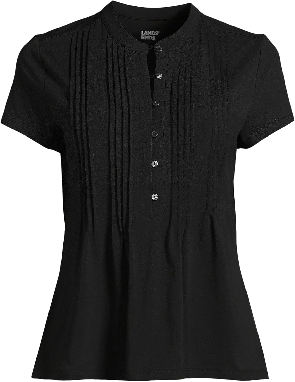 Lands' End Women's Short Sleeve Lightweight Jersey Button Pintuck Top ...