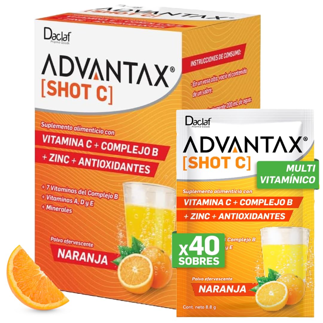 ADVANTAX SHOT C Vitaminas Complejo B Antioxidantes Zinc Sabor Naranja ...