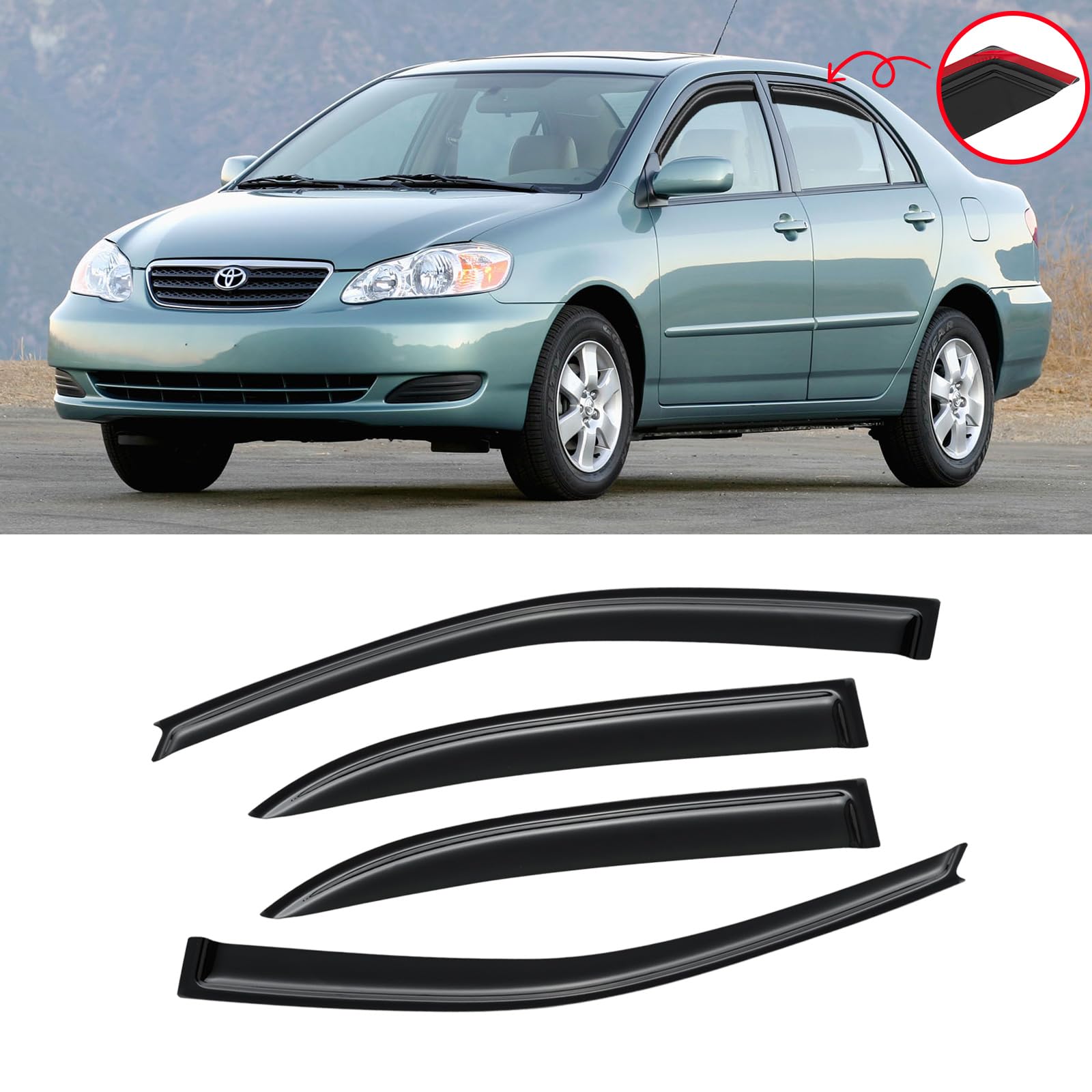 Amazon.com: CMVT Auto Window Visors for 2003-2008 Toyota Corolla, Rain ...
