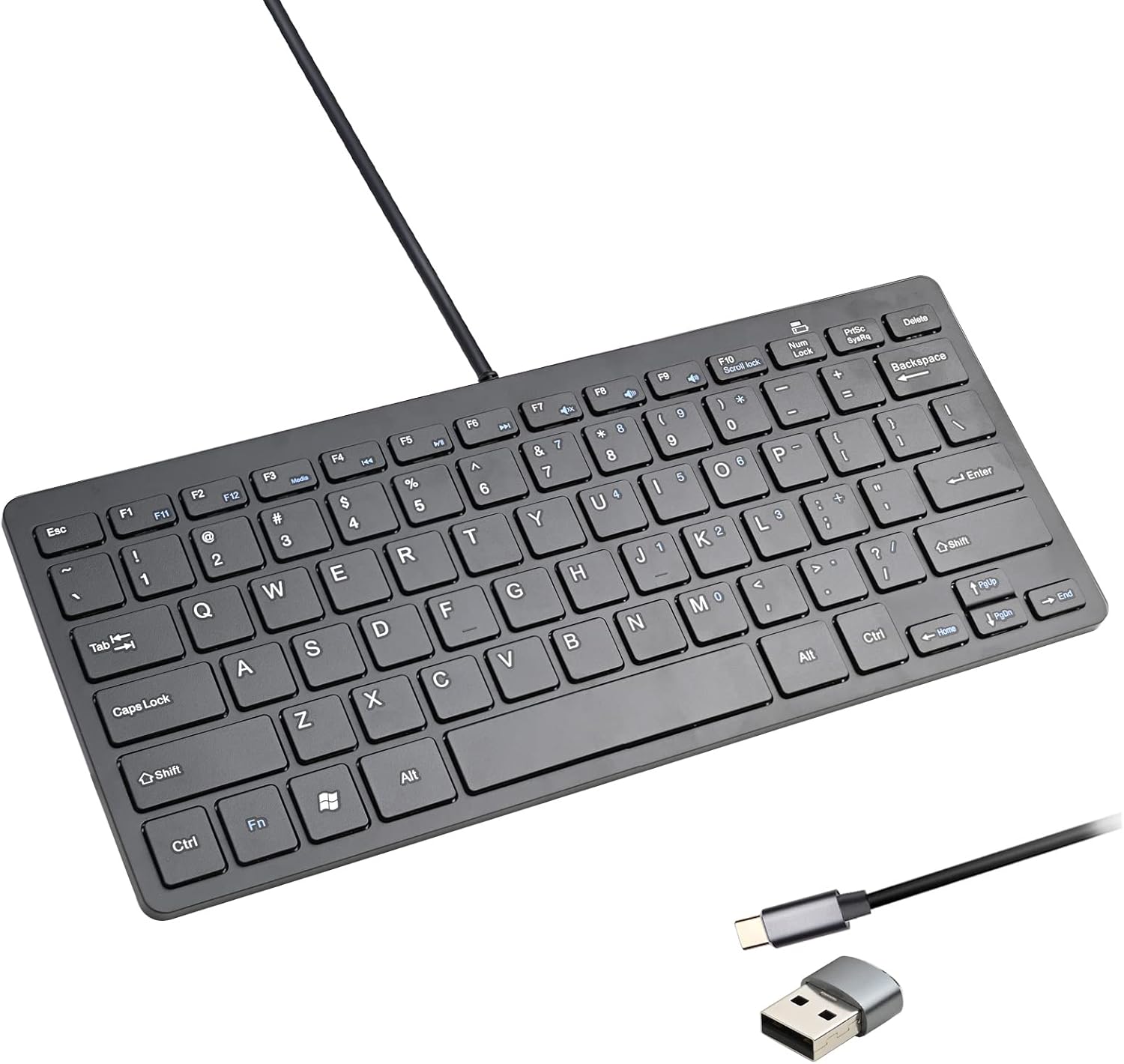 Powboro USB C Mini Keyboard Compact Small Slim Wired Keyboard USB-C ...