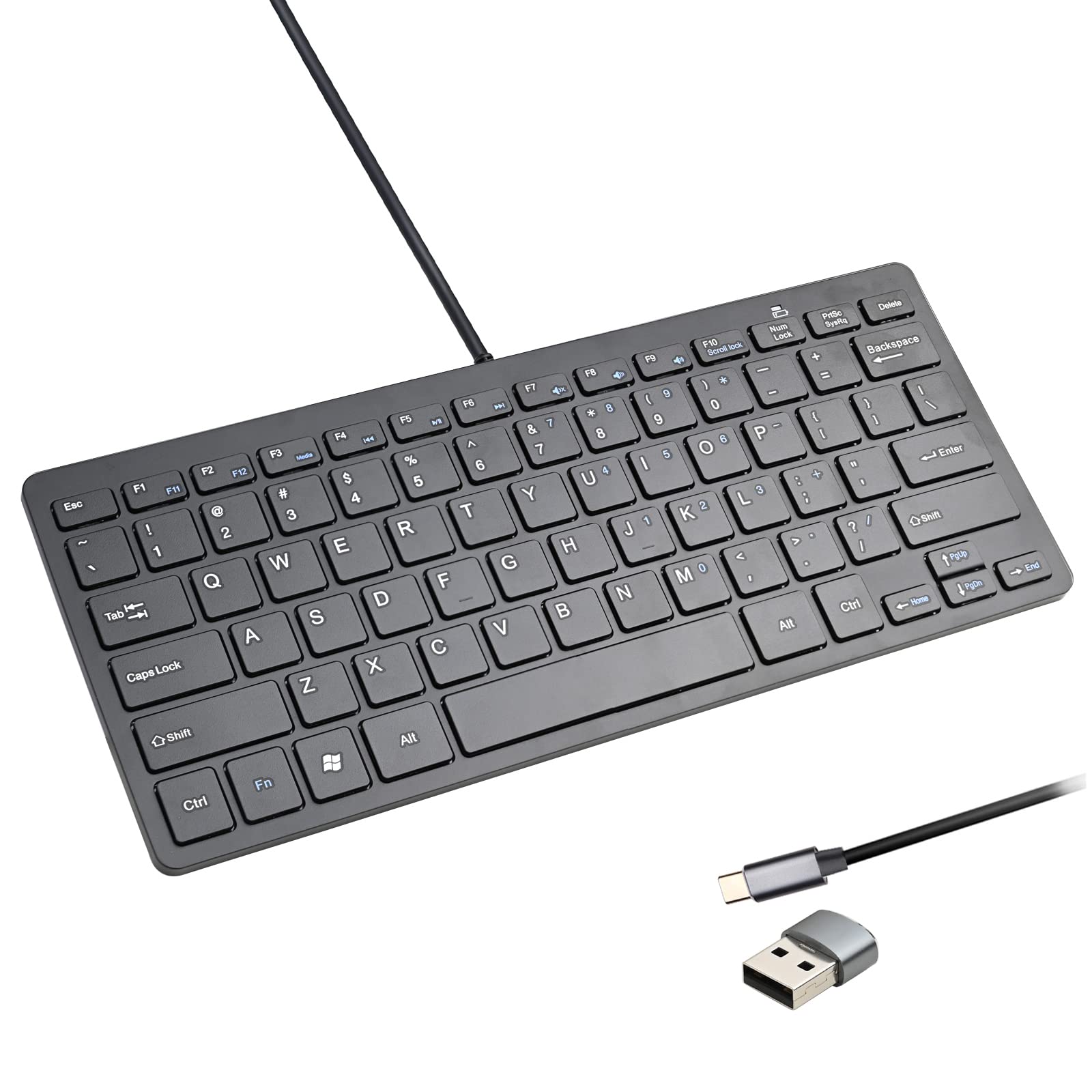 Powboro USB C Mini Keyboard Compact Small Slim Wired Keyboard USB-C ...