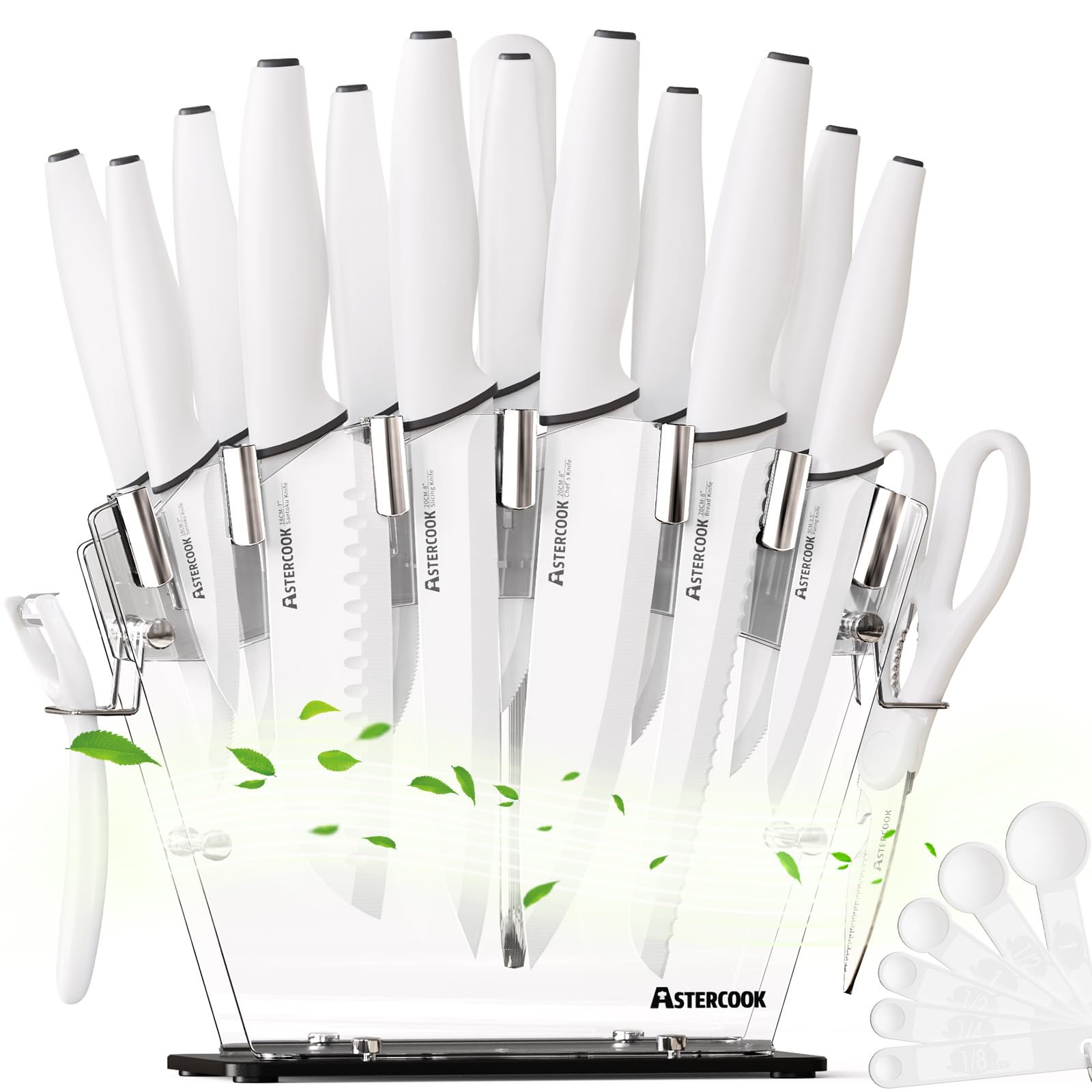 Amazon.com: Astercook Knife Set for Kitchen with Block and Sharpener 22 ...