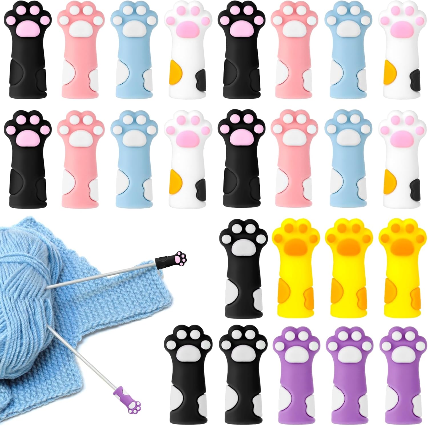 Amazon.com: 25 Pcs Knitting Needle Point Protectors Cat Paw Knitting ...