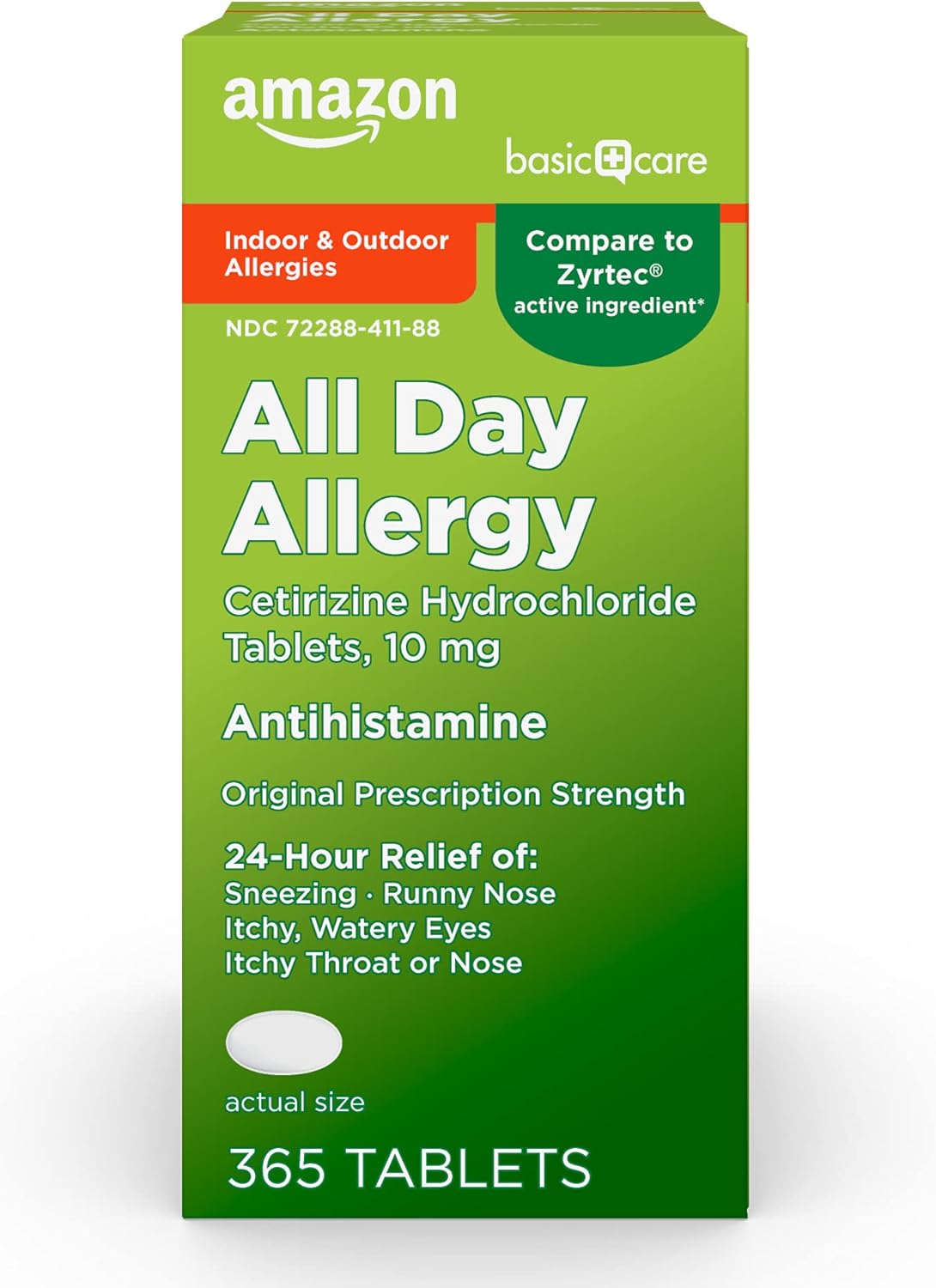 Amazon.com: Amazon Basic Care All Day Allergy, Cetirizine Hydrochloride ...