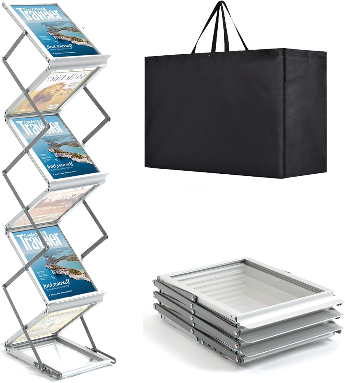 6 Pockets Literature Catalog Rack, Foldable Magazine Brochure Display ...