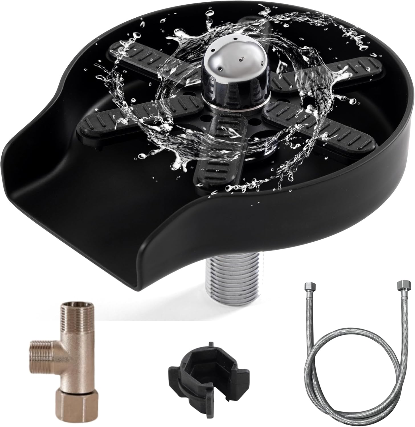 Premium Glass Rinser for Kitchen Sink Black, Upgrade 360°Rotating Jet ...