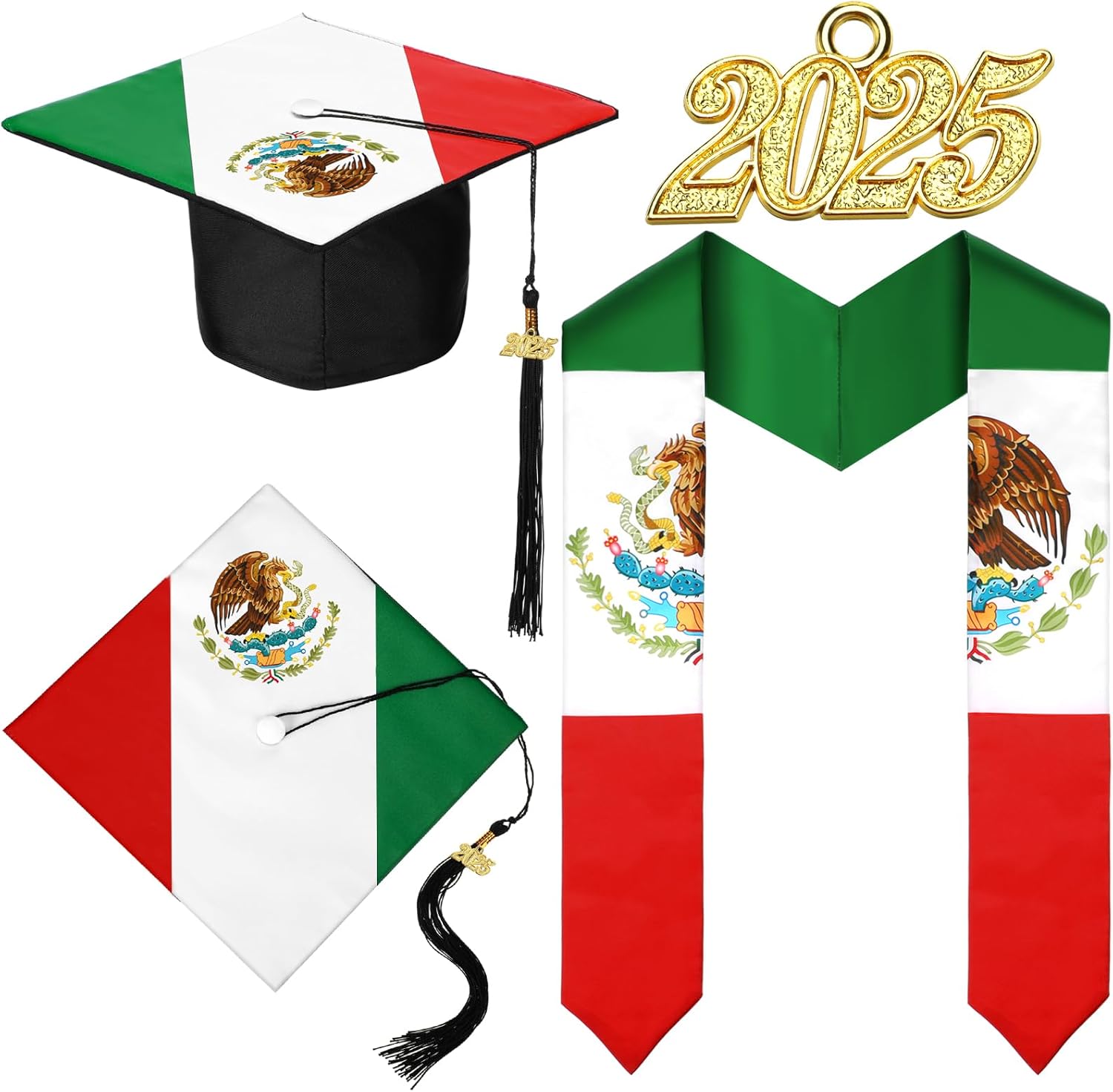 Amazon.com: Wavwavw 2025 Graduation Mexican Flag Print Grad Cap with ...