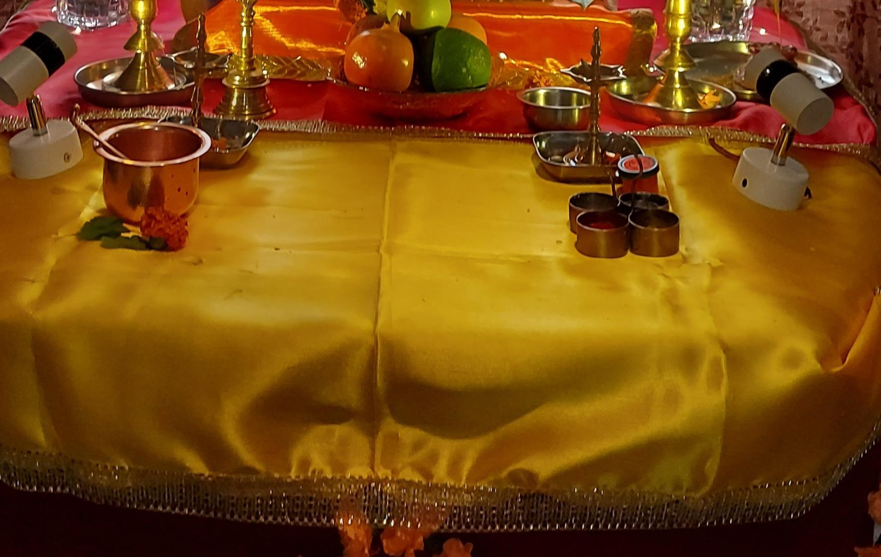 Buy OM POOJA SHOP Silk Altar fabric Cloth (Multicolour, 42 inch X 38 ...