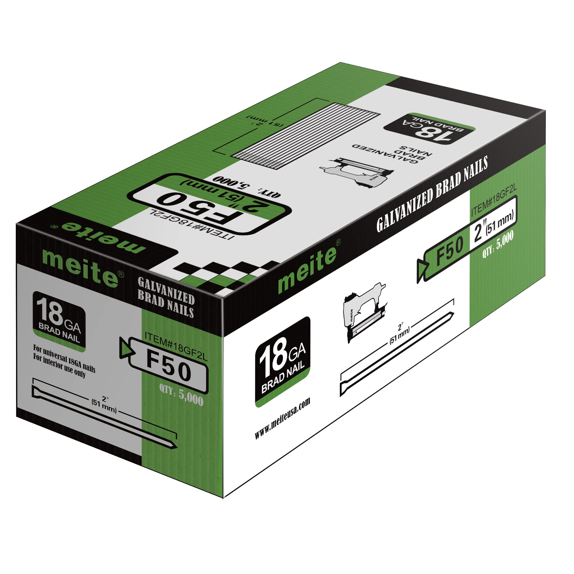 Snapklik.com : Meite F50 18 Gauge 2-Inch Leg Length Galvanized Brad ...