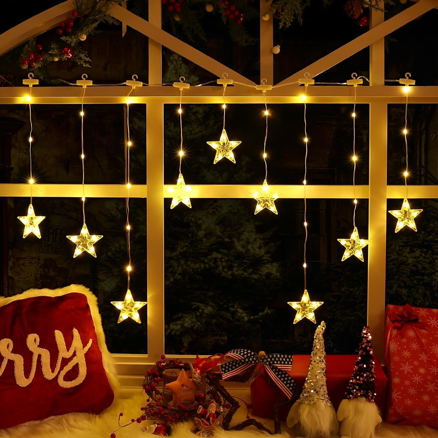 Ulinek Christmas Window & Outdoor String Lights - 9 Stars, 76 LEDs ...