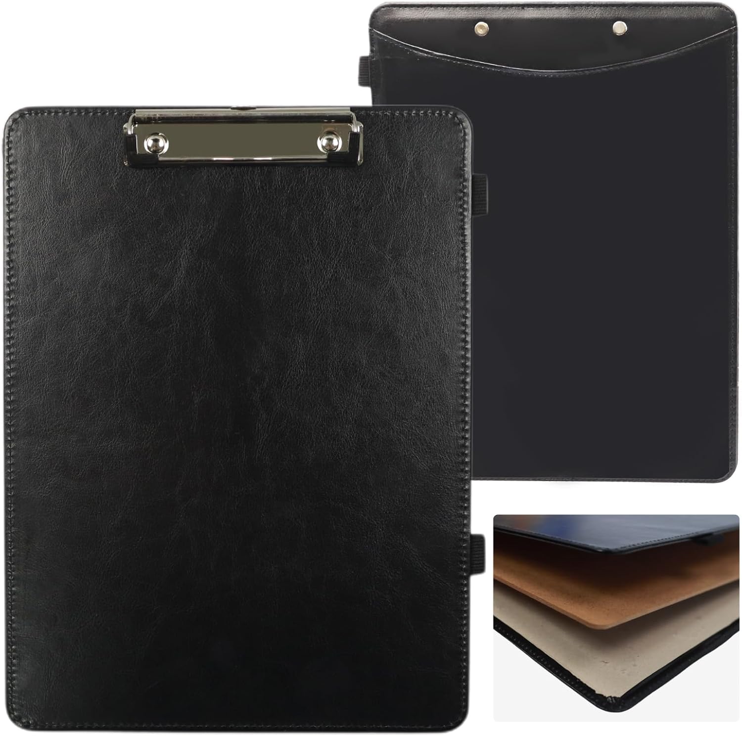 Amazon.com : HANDEWO Black Leather Clipboard with Low Profile Clip ...