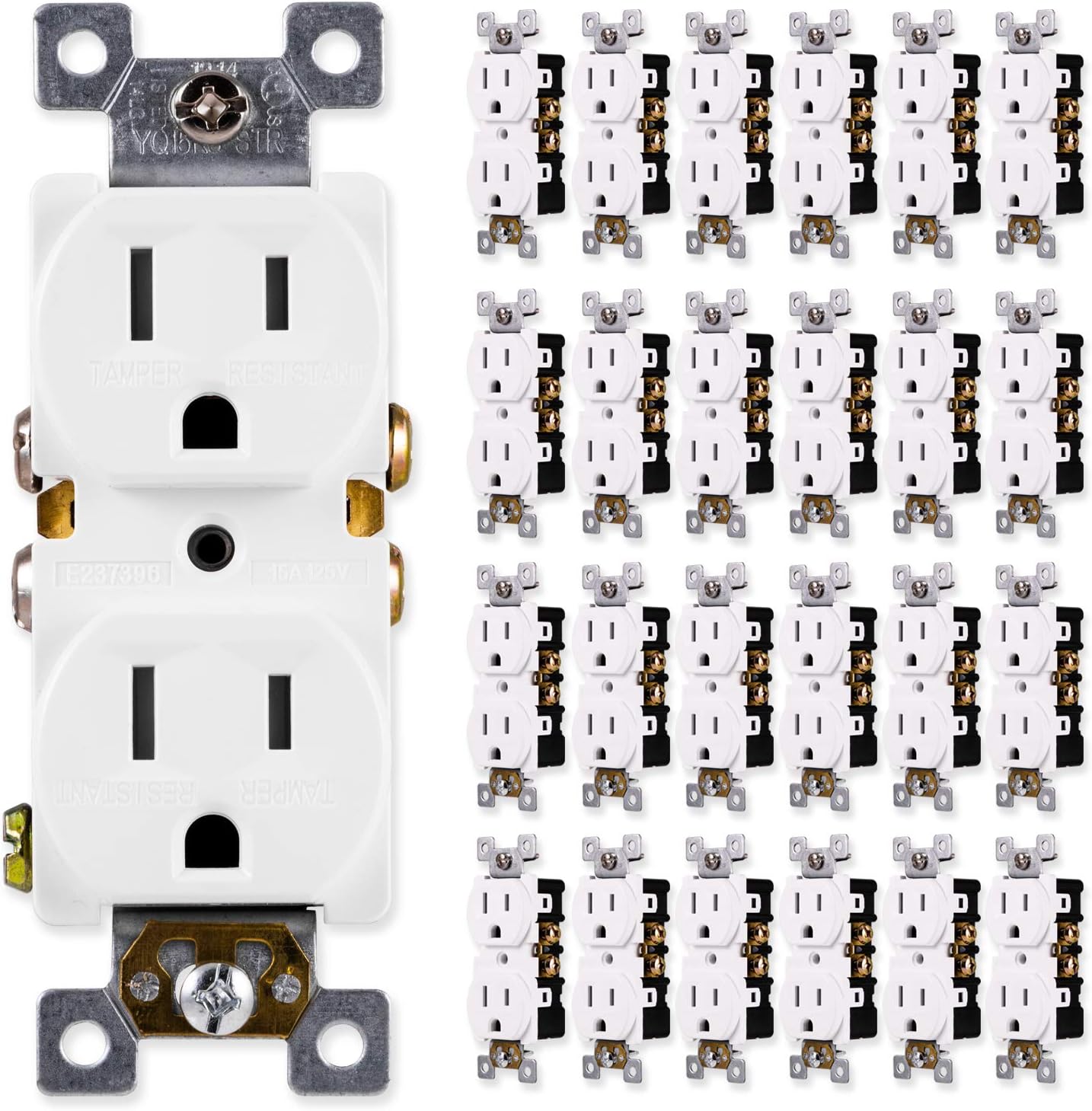 GE Grounding Duplex 25 Pack, In Wall Receptacle, Tamper Resistant, 3 ...